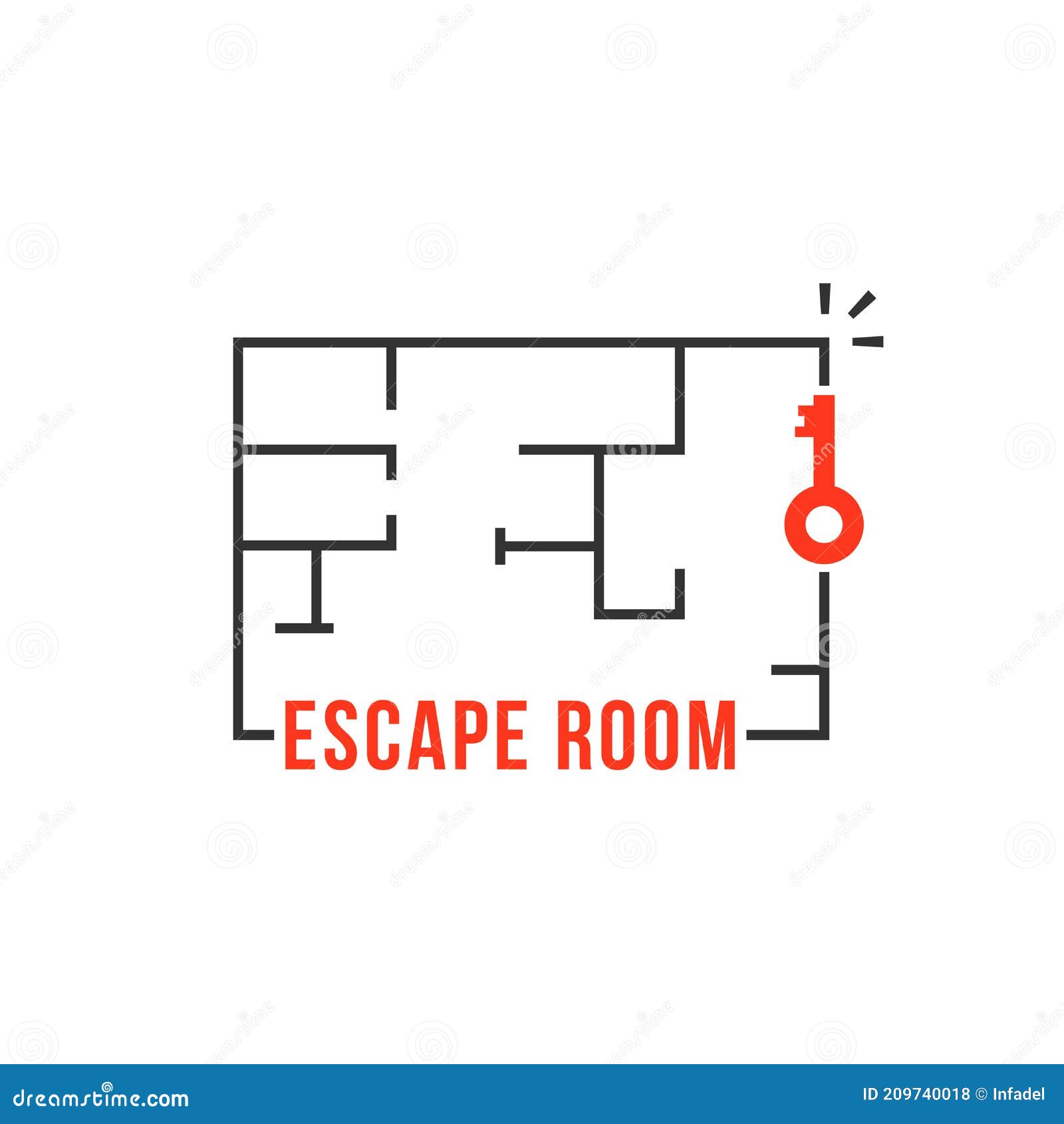 Thin Line Escape Room Logo with Key Stock Vector - Illustration of play ...