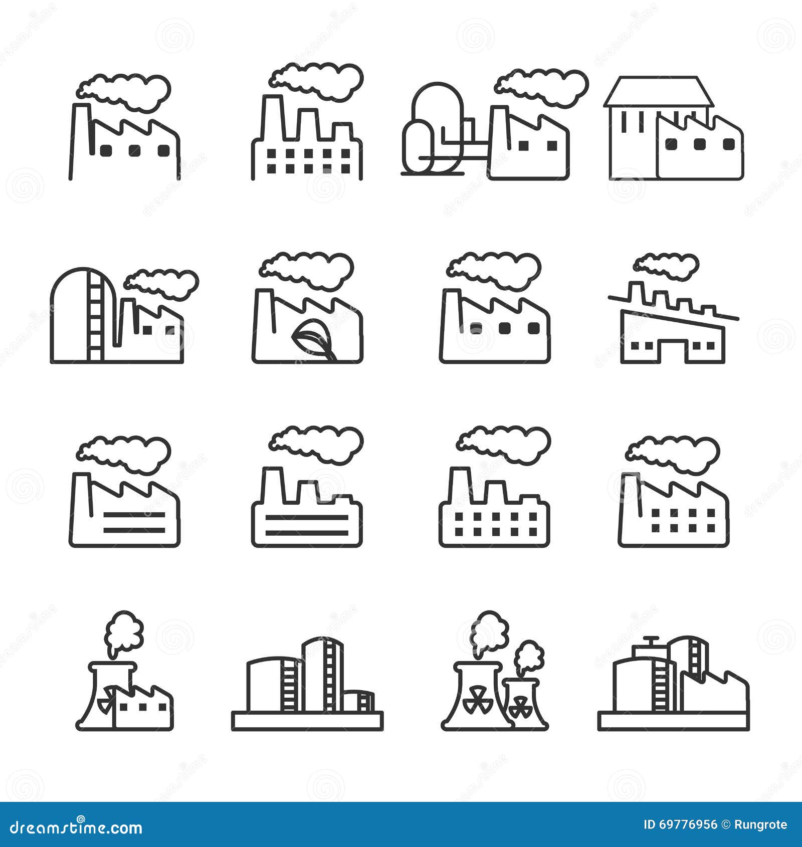 Thin Line Factory Plant Building Icon Set, Vector Eps10 Stock Vector ...