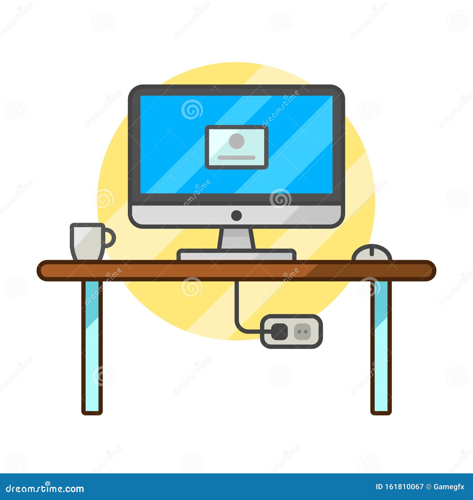 Thin Line Flat Computer Programmer Desk Web Coder Workplace Tools And