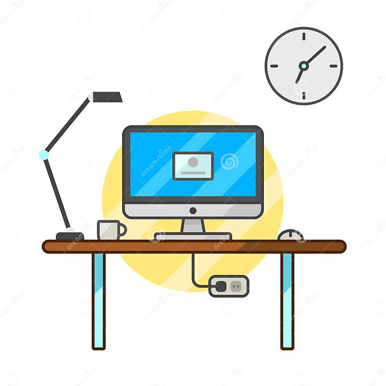Thin Line Flat Computer Programmer Desk, Web Coder Workplace Tools and ...