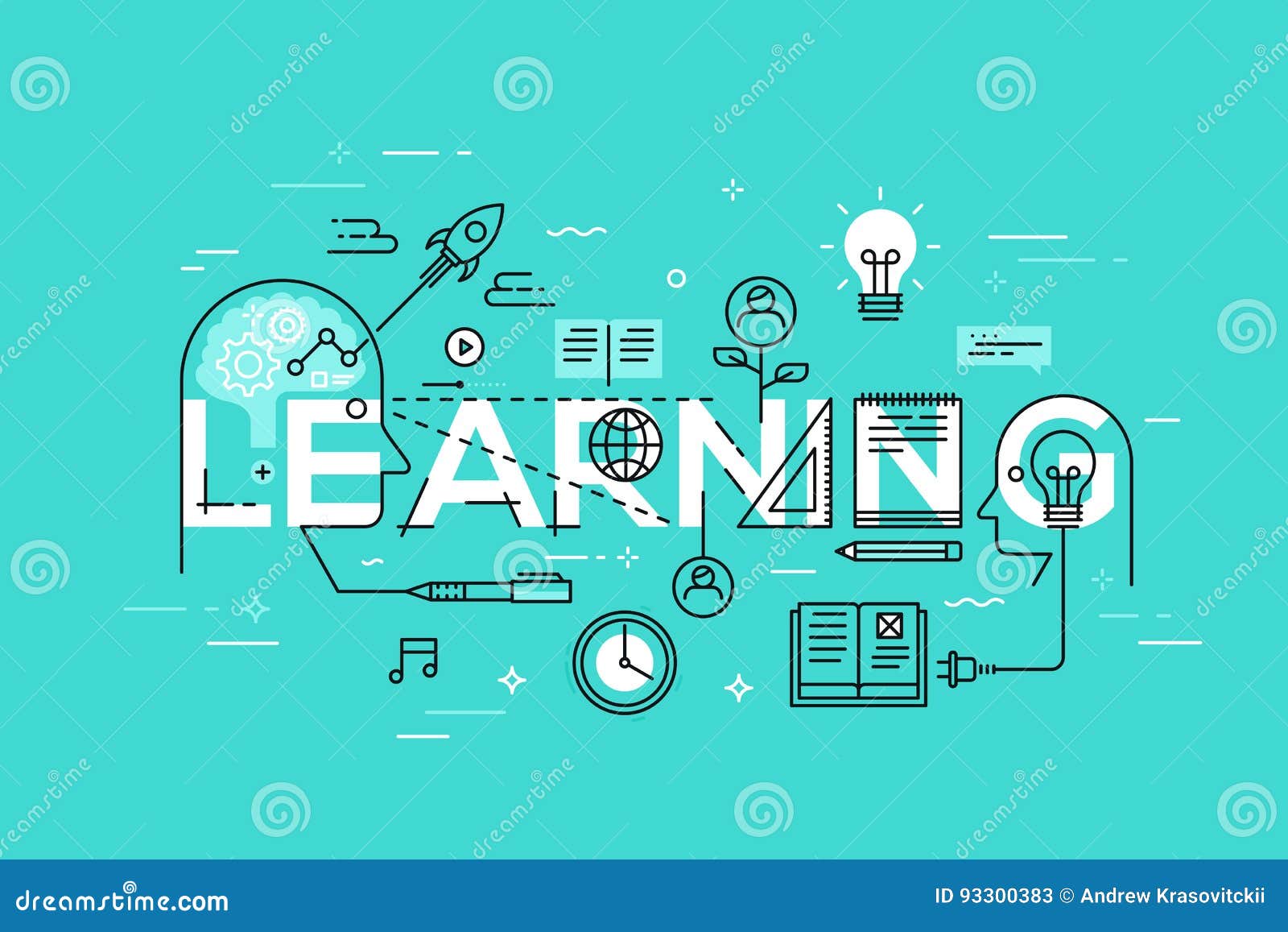 Thin Line Flat Design Banner of Learning Web Page Stock Vector ...