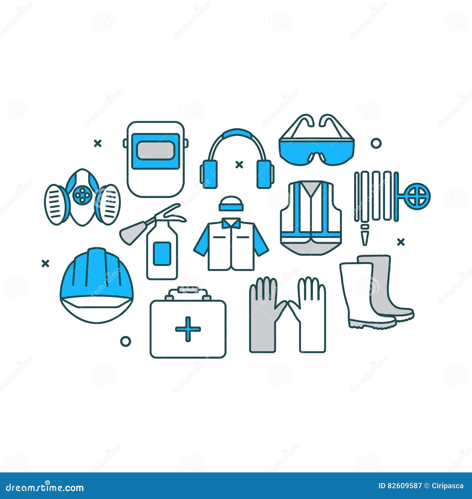 Thin Line Flat Design Banner of Safety Work Stock Vector - Illustration ...