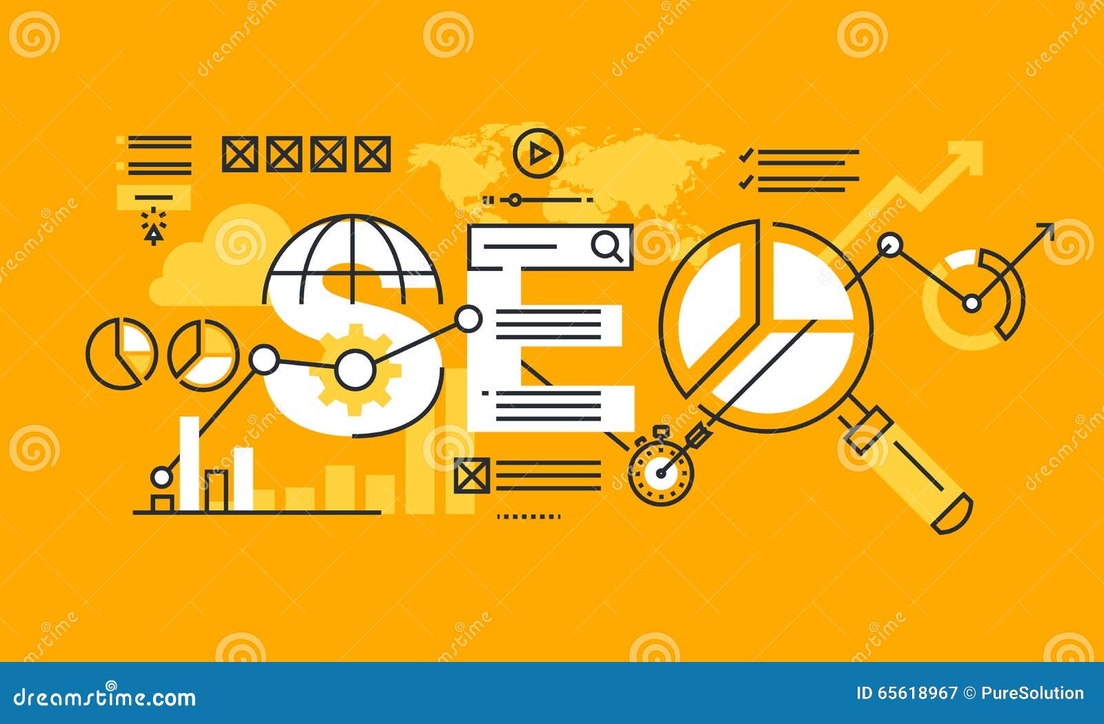 Thin Line Flat Design Banner of Search Engine Optimization Stock Vector ...