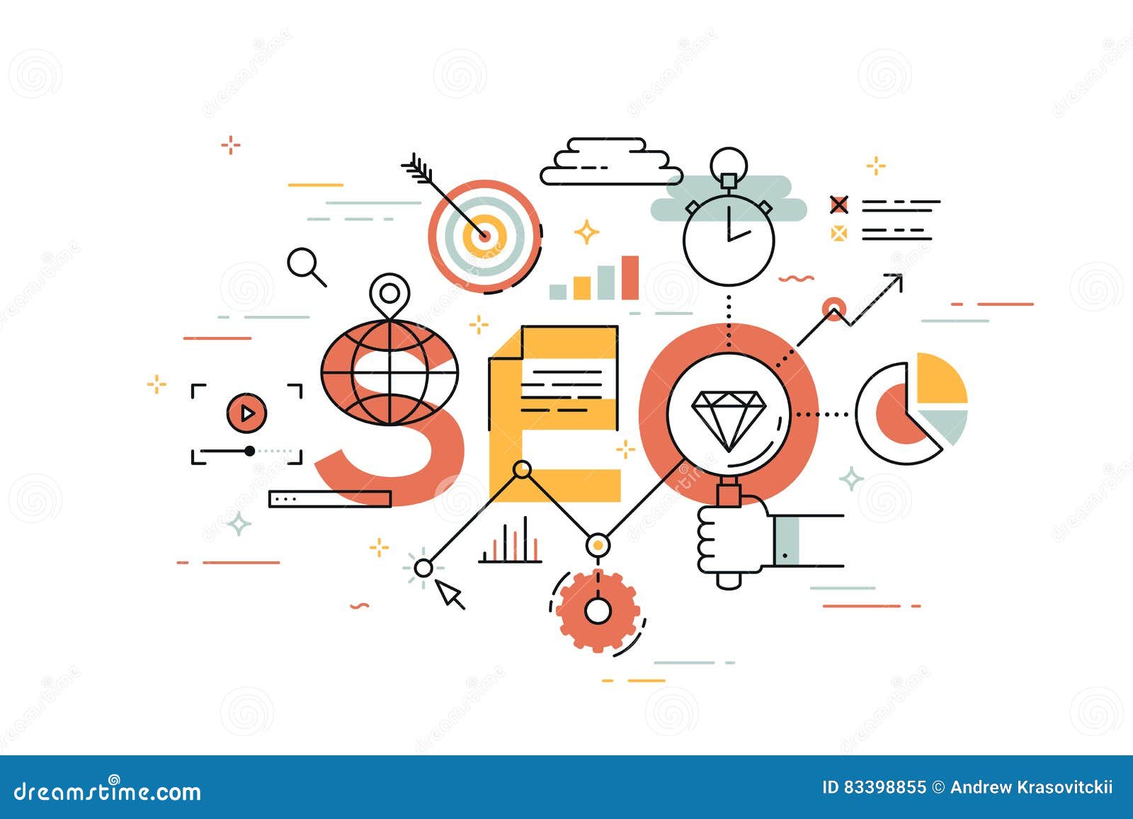 Thin Line Flat Design Banner of Search Engine Optimization. Stock ...