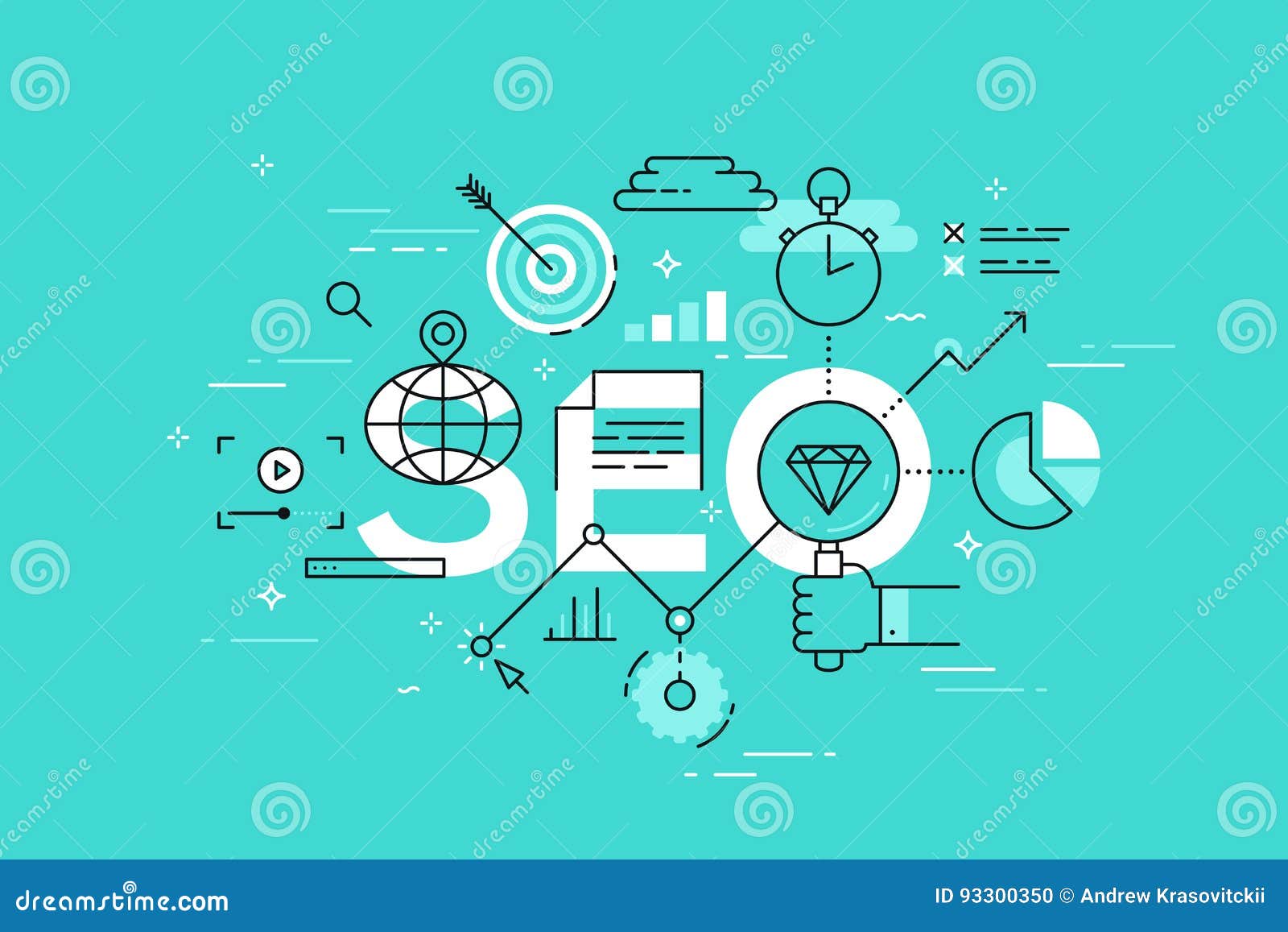 Thin Line Flat Design Banner of Search Engine Optimization. Stock ...
