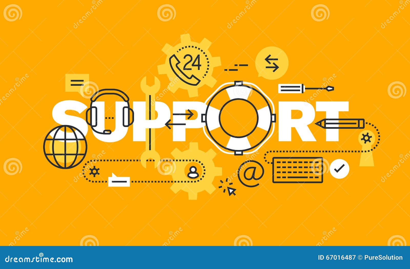 Thin Line Flat Design Banner for Support Web Page Stock Vector ...