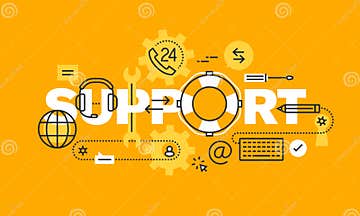 Thin Line Flat Design Banner for Support Web Page Stock Vector ...