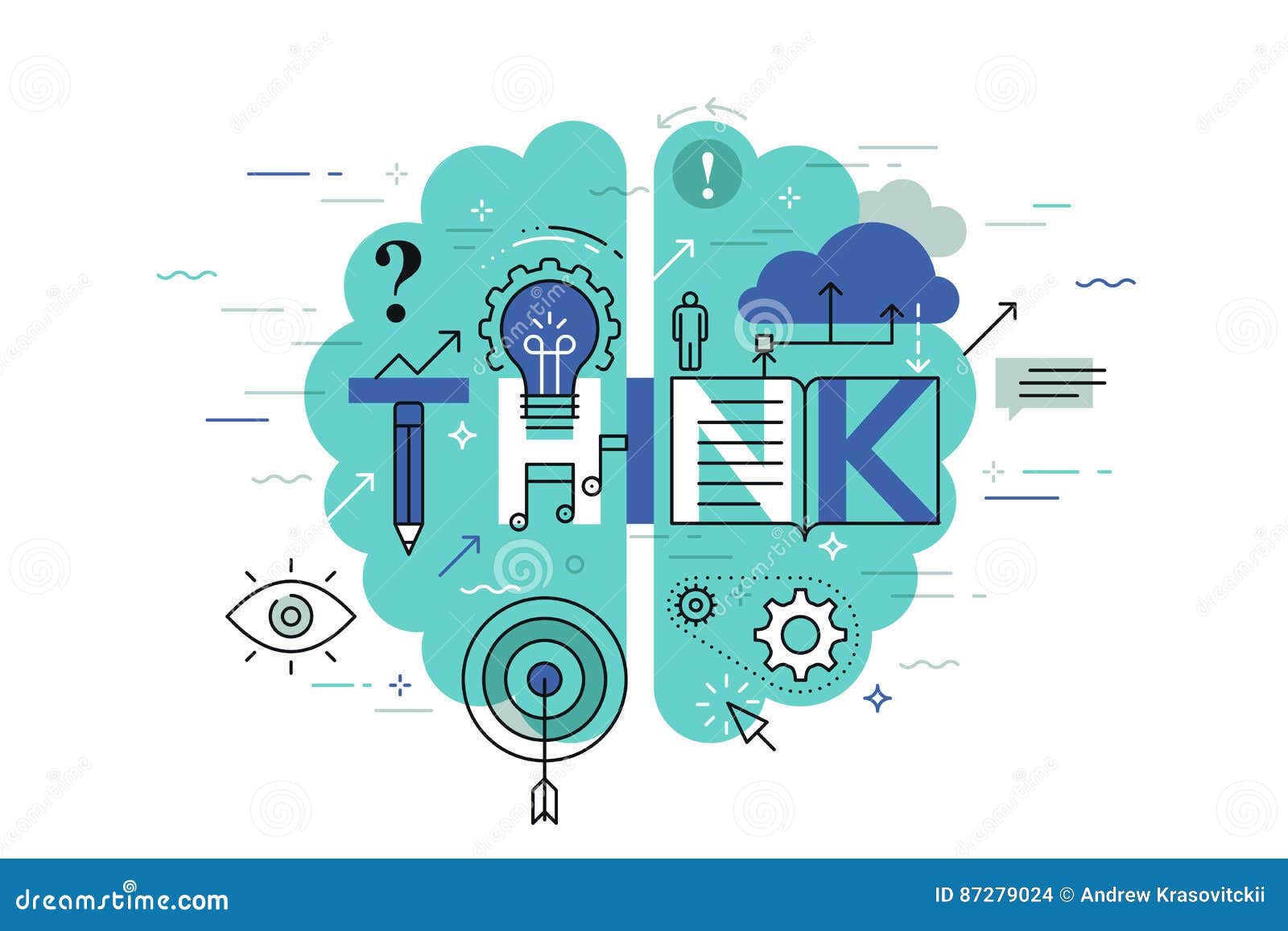 Thin Line Flat Design Banner for Think Web Page, Learning, Knowledge ...