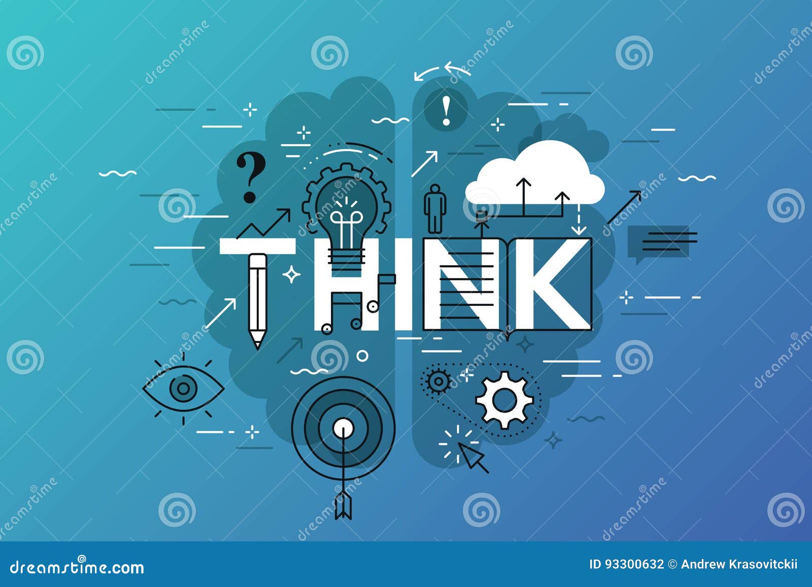 Thin Line Flat Design Banner for Think Web Page, Learning, Knowledge ...