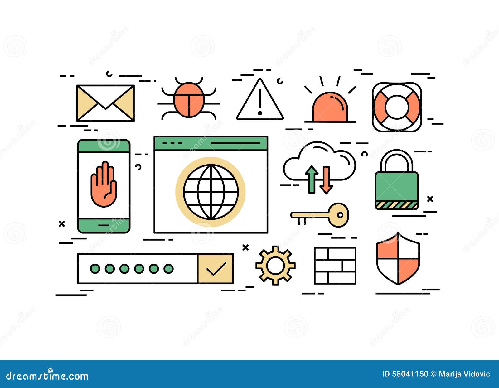 Thin Line Flat Design Concept of Internet Security Stock Vector ...