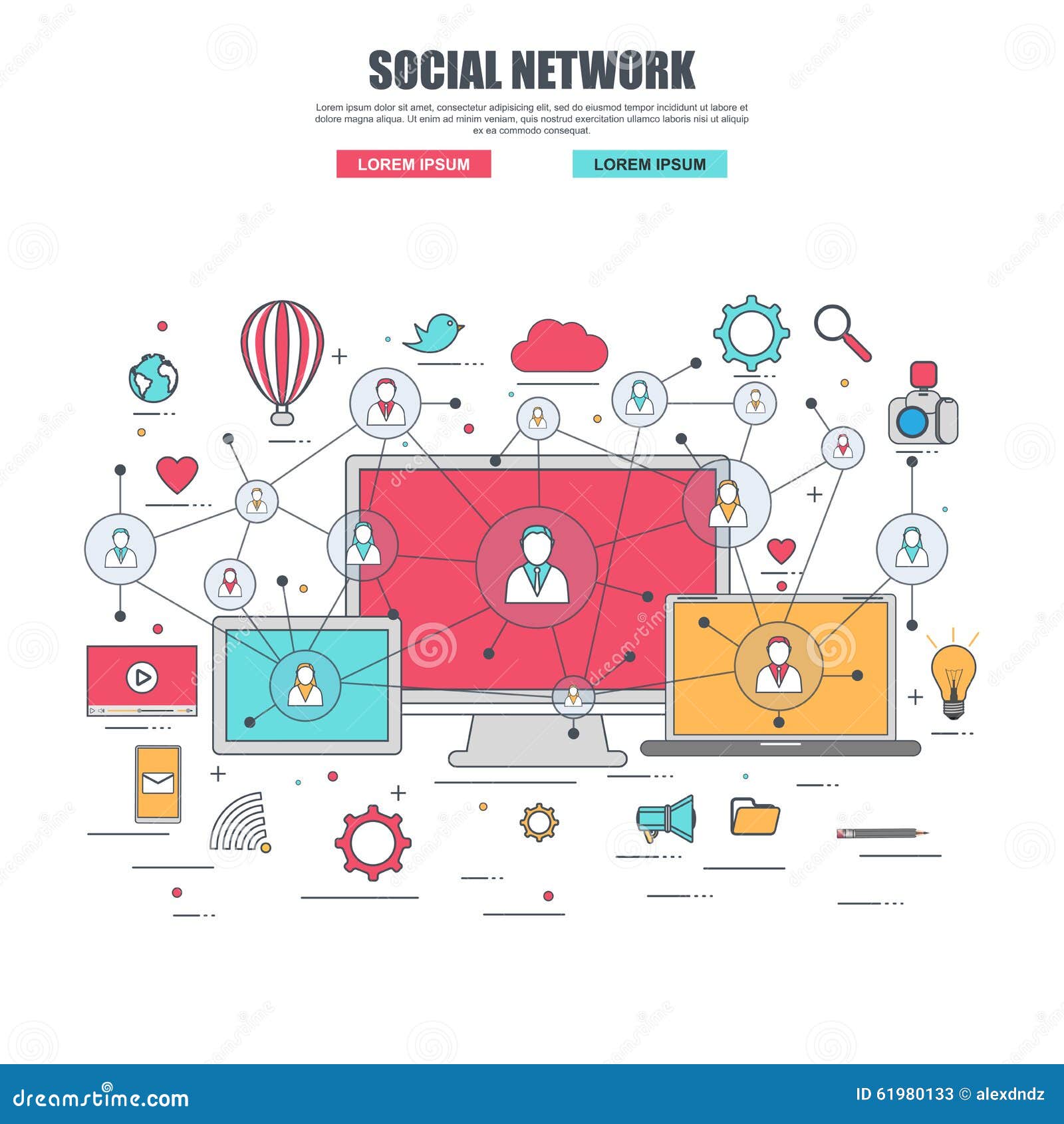 Thin Line Flat Design Concept for Social Network Stock Vector ... Thin Line Flat Design Concept for Social Network Stock Vector ...