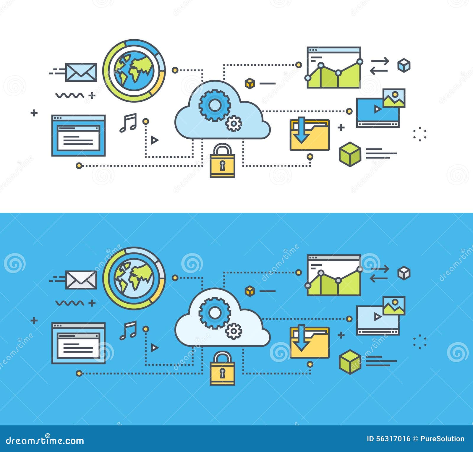 Thin Line Flat Design Concept on the Theme of Cloud Computing Stock ...