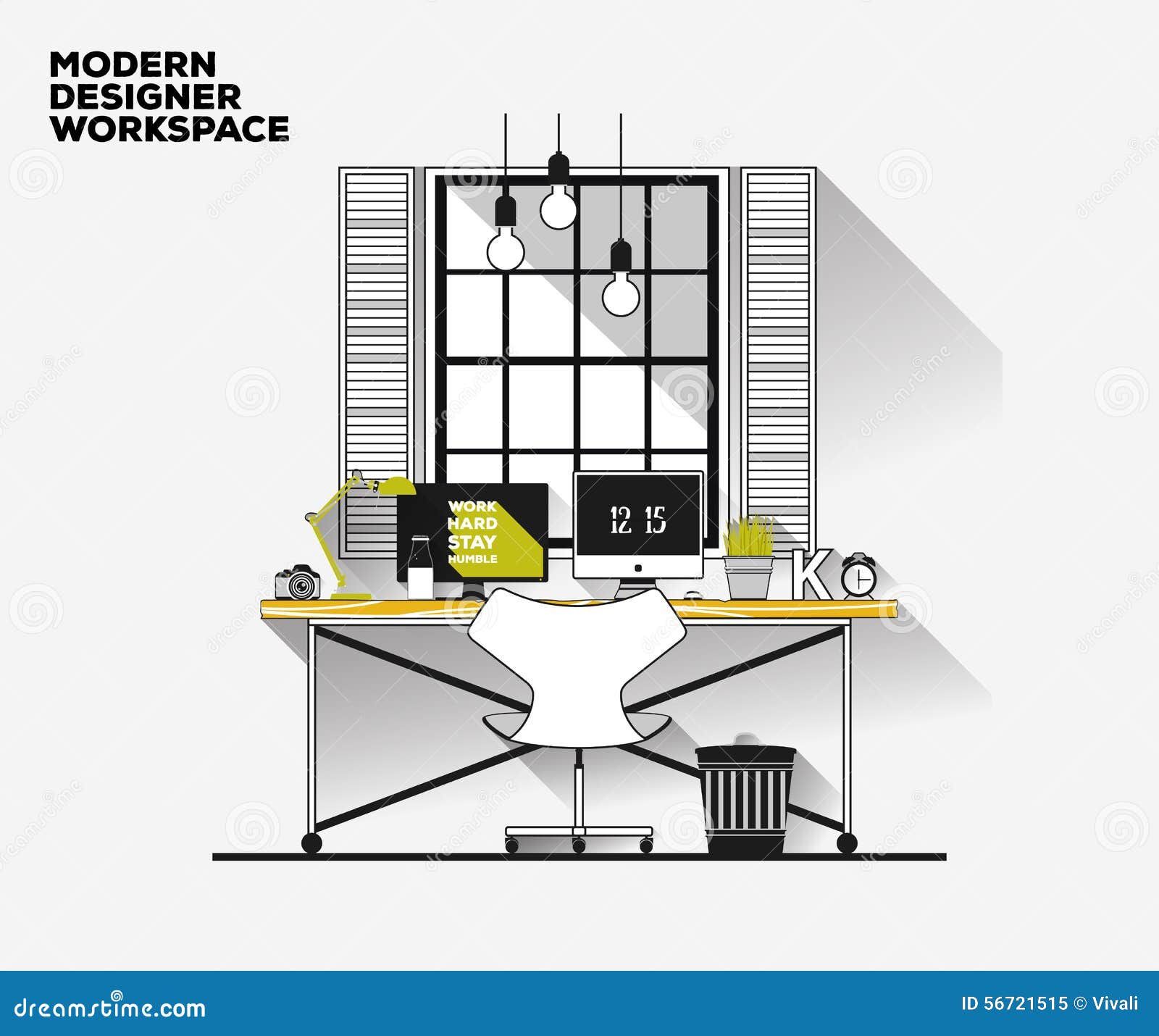 Modern Designer Workplace. Icon Collection of Business Work Flow Items ...