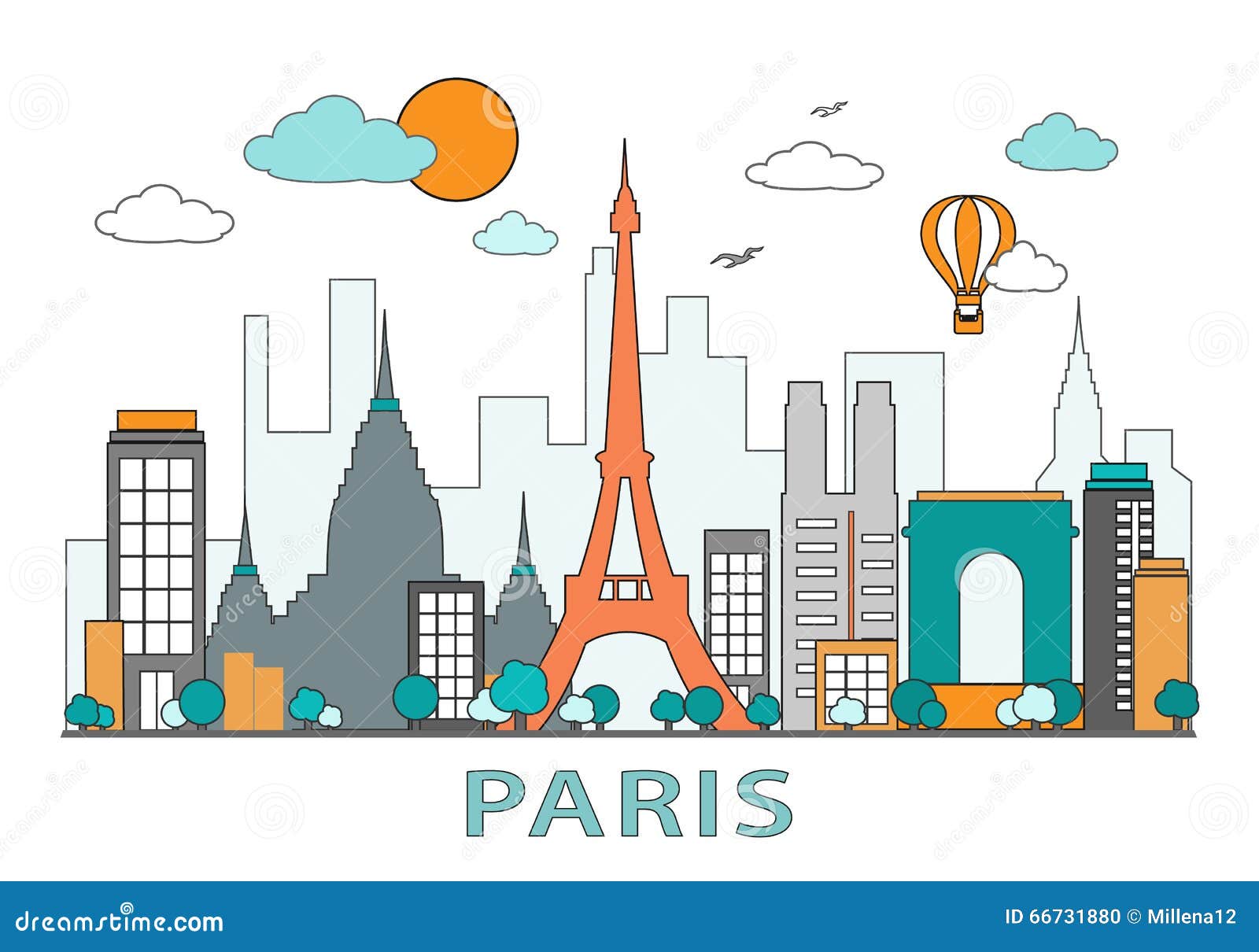Thin Line Flat Design of Paris City. Modern Paris Skyline with ... Thin Line Flat Design of Paris City. Modern Paris Skyline with ...