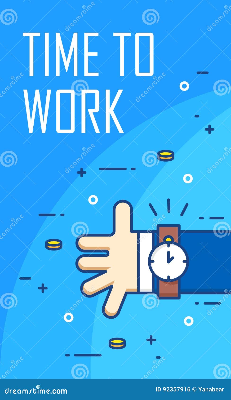 Thin Line Flat Design. Time To Work Stock Vector - Illustration of hand ...