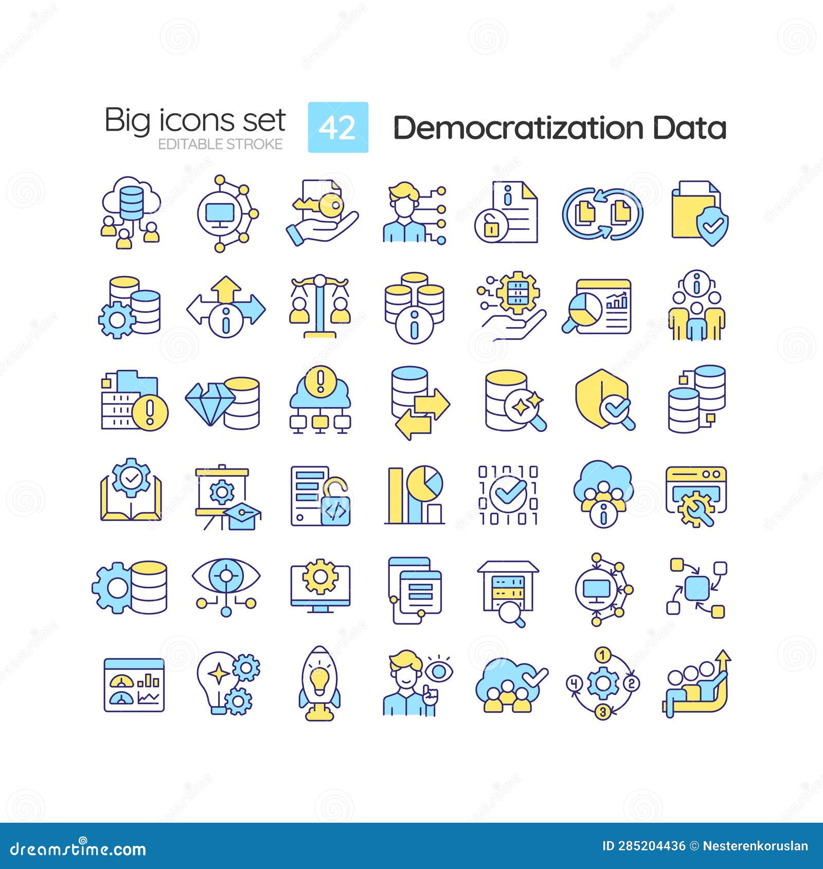 Thin Line Icon Set For Data Democratization Stock Illustration