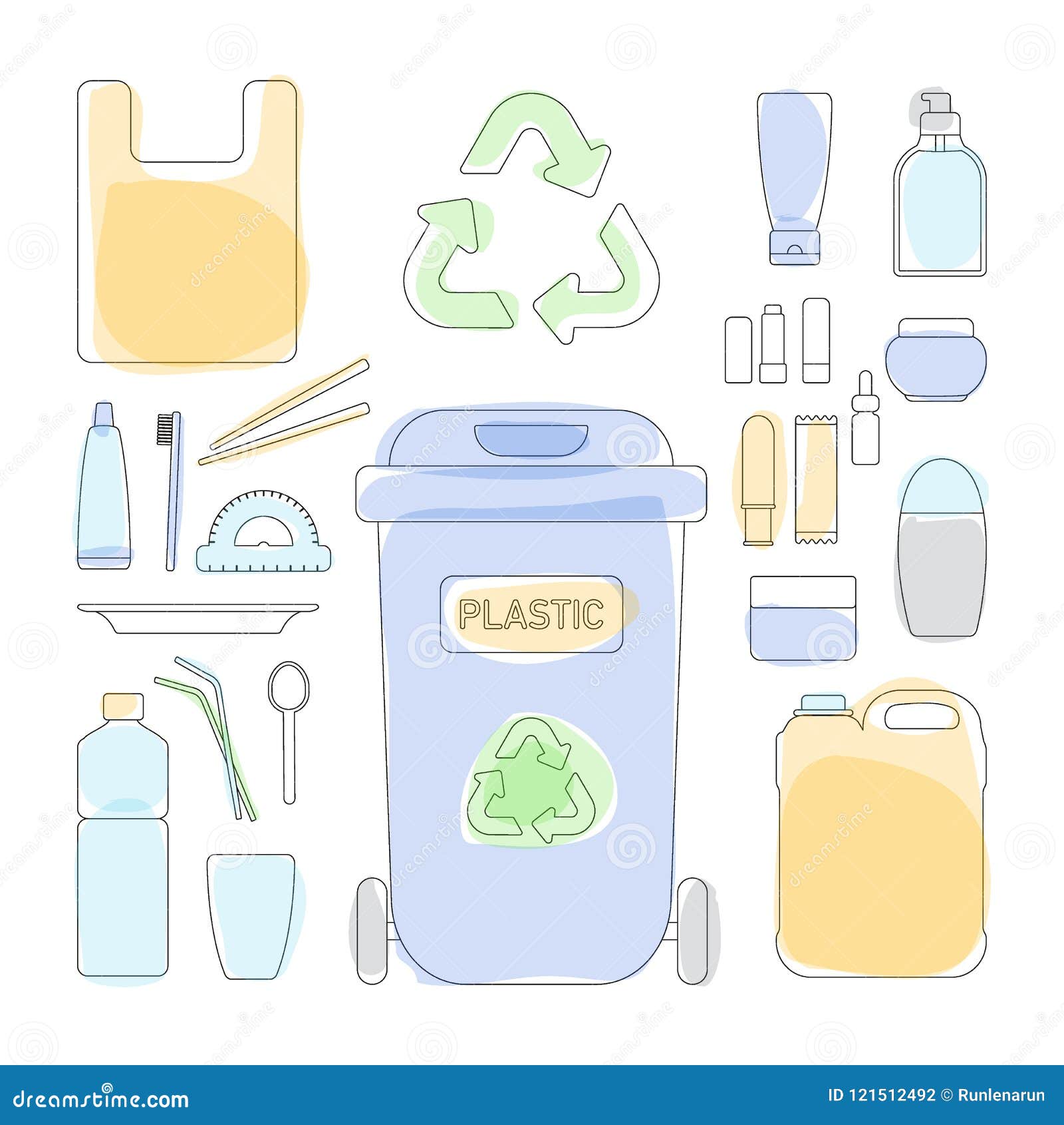 Thin Line Icon Set Plastic Waste Sorting Stock Illustration ...