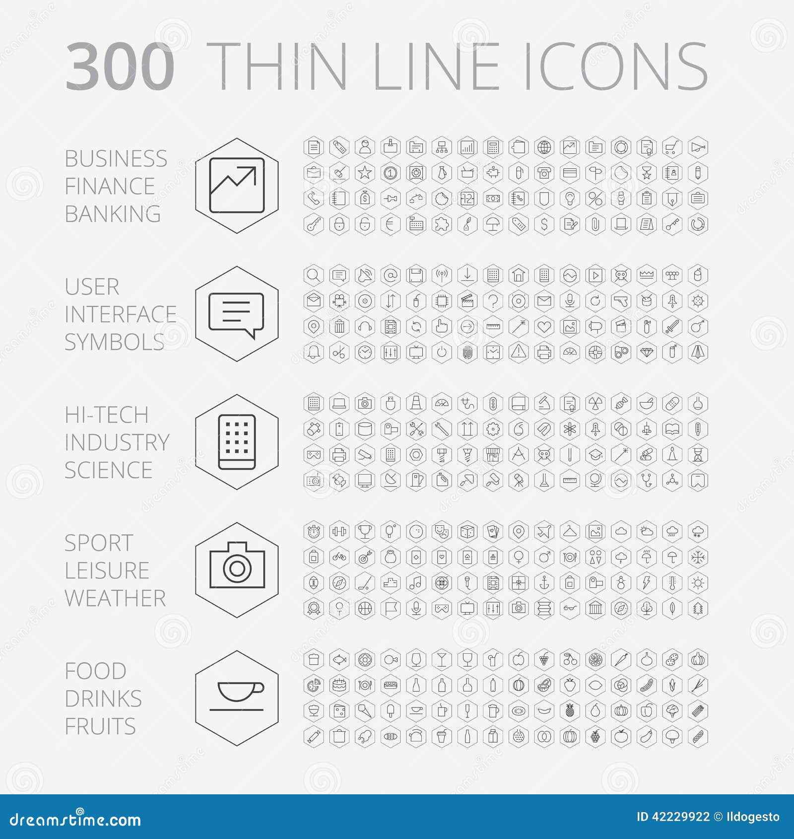 Thin Line Icons for Business, Technology and Leisure Stock Vector ...