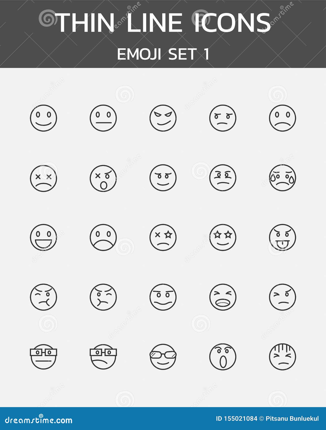 Thin Line Icons Emoji Set 1 Stock Vector - Illustration of love, kiss ...