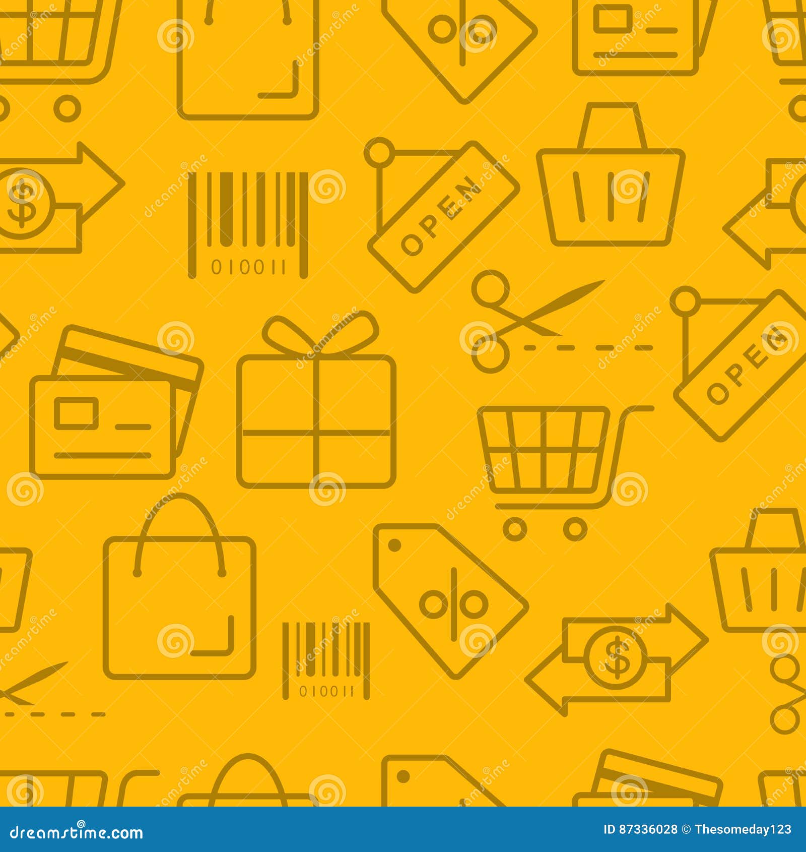 Thin Line Icons Pattern, Shopping Stock Vector - Illustration of ...