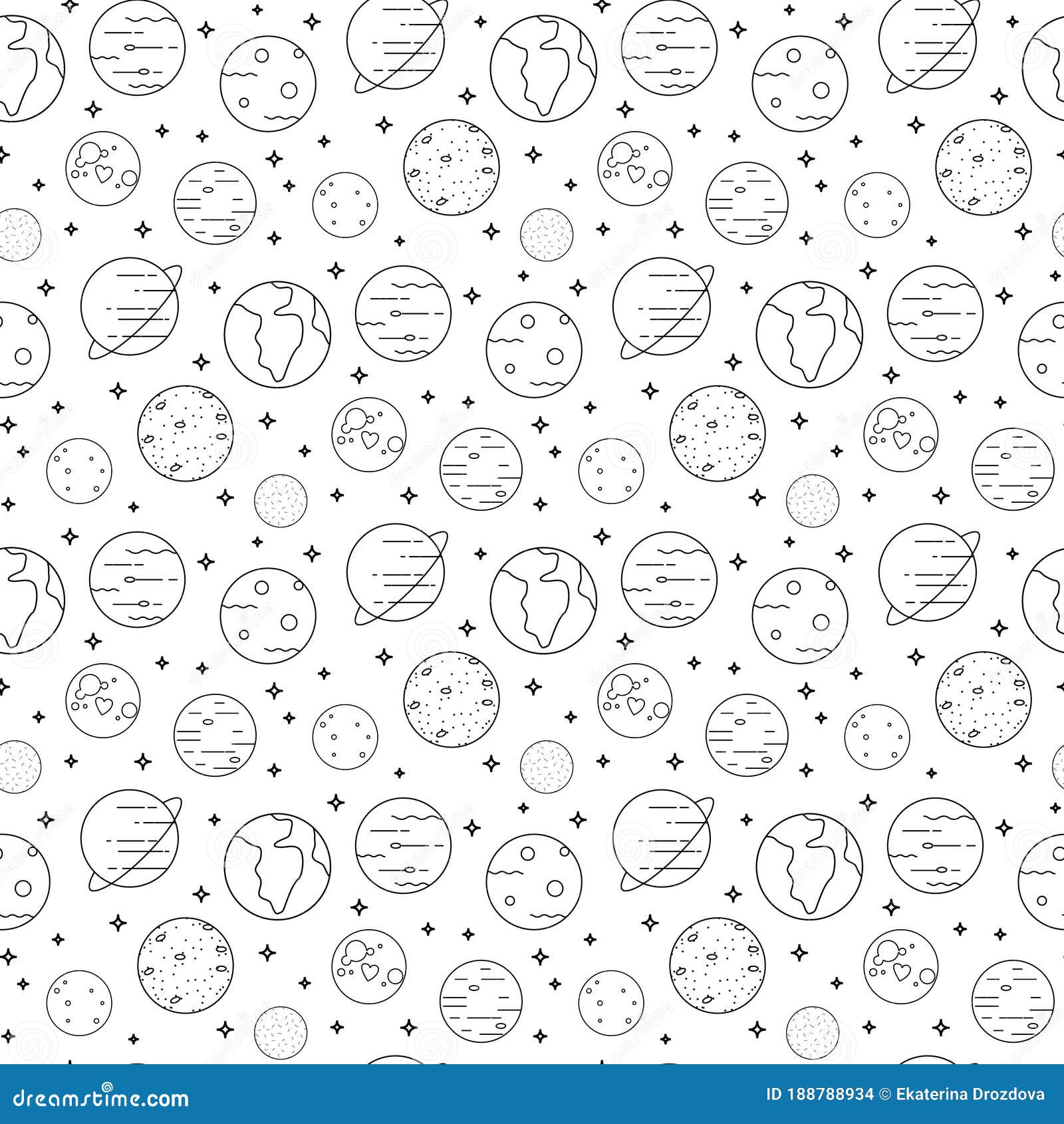 Thin Line Icons of Planets in Seamless Pattern. Modern Flat Line Design ...
