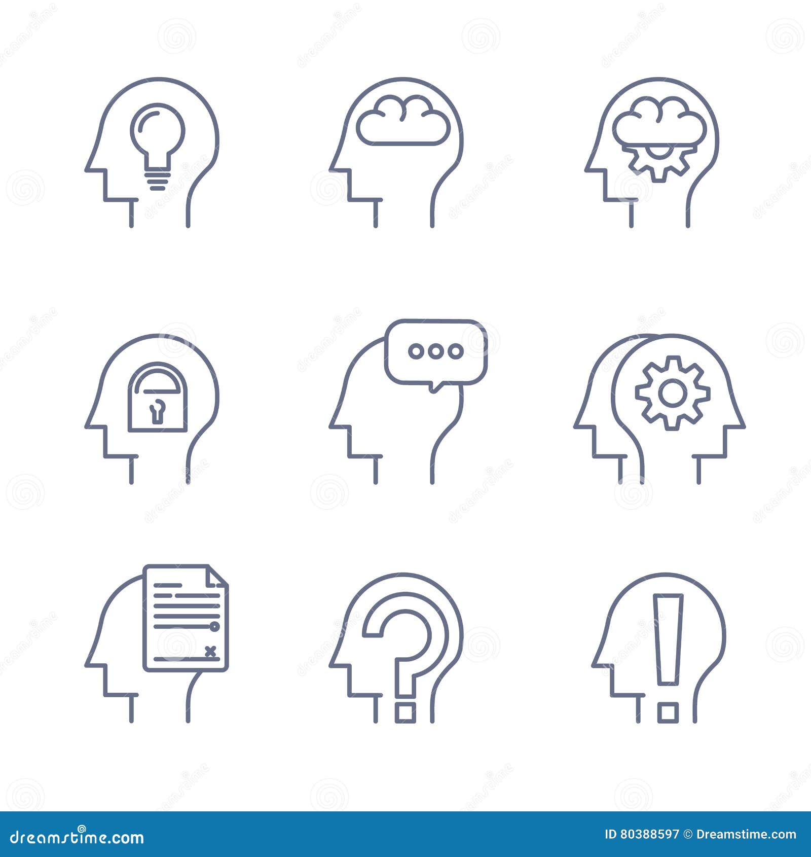 Thin Line Icons Set of Human Mind, Thinking Process, Learning. Line ...