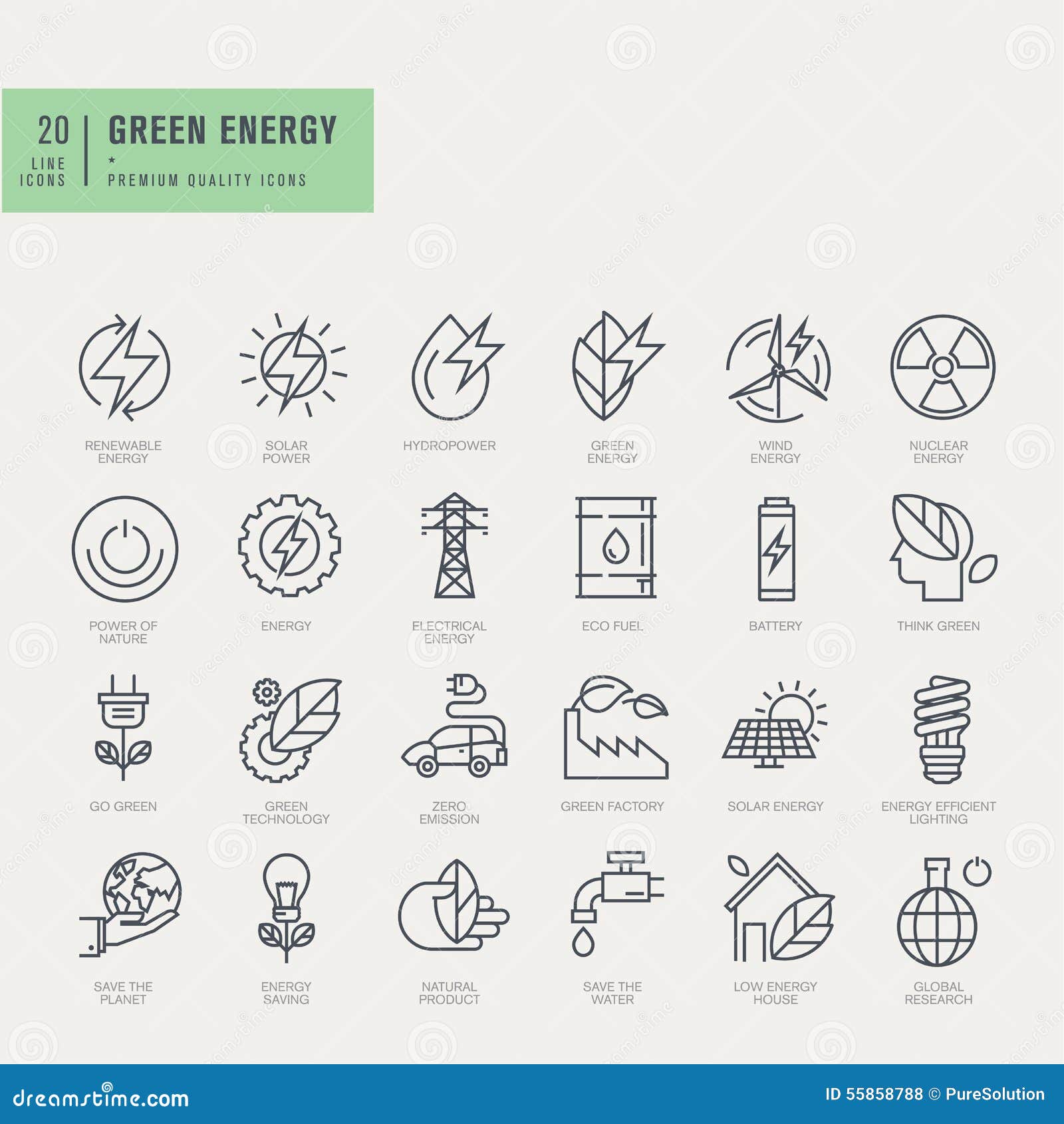 Thin Line Icons Set. Icons for Renewable Energy, Green Technology ...