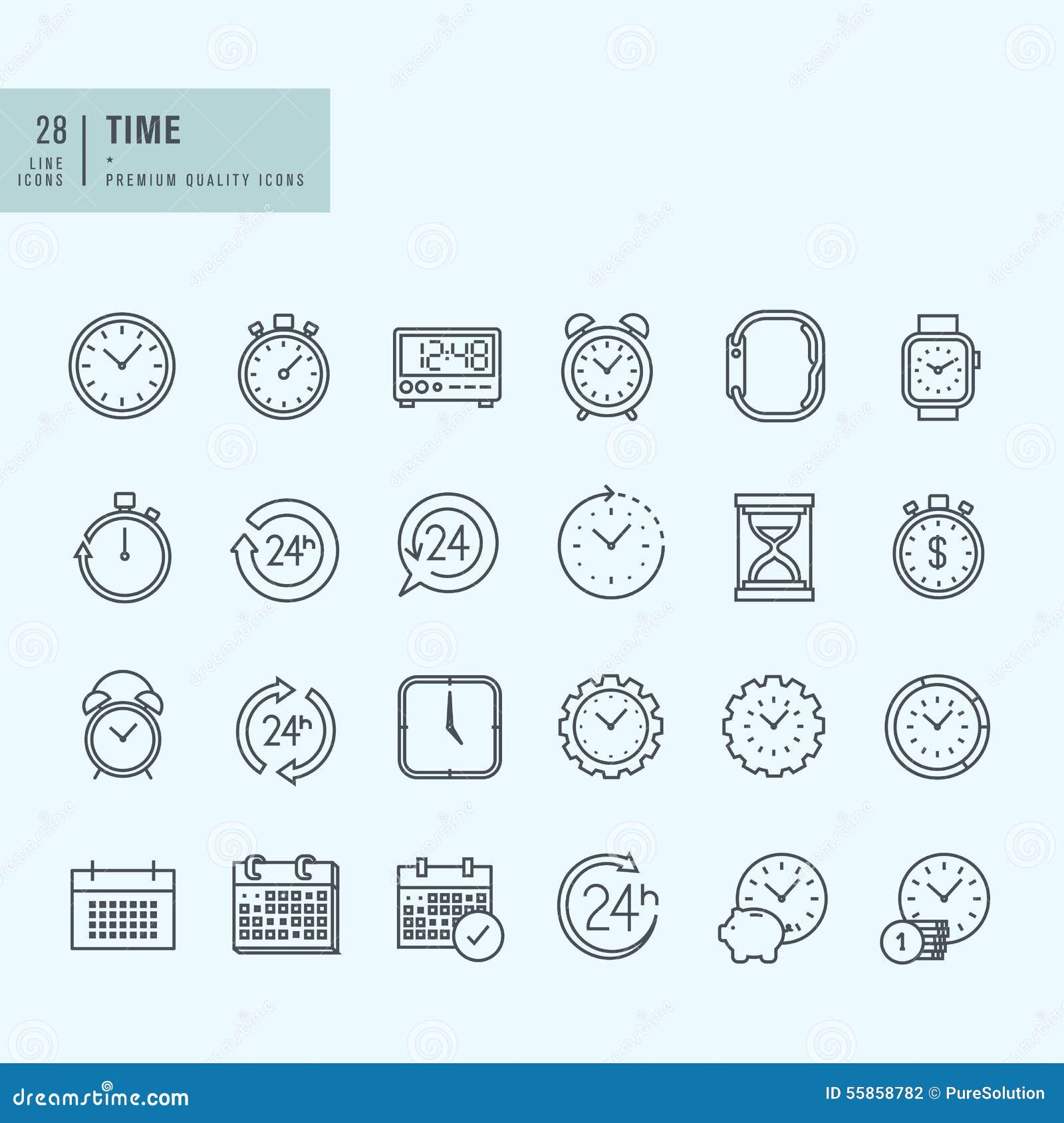 Thin Line Icons Set. Icons for Time and Date. Stock Vector ...