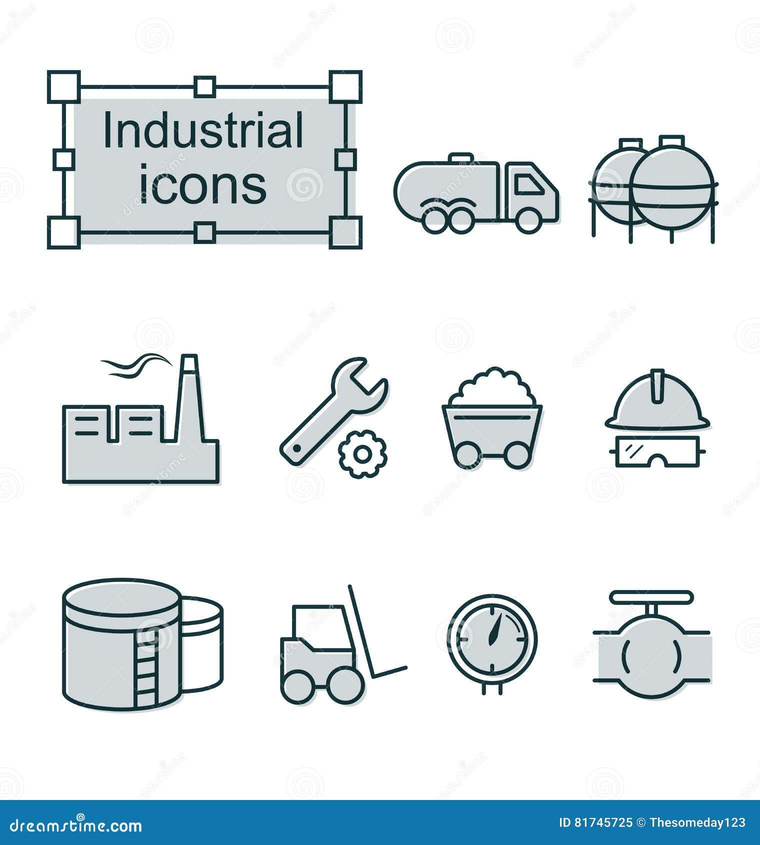 Thin Line Icons Set, Industrial Stock Vector - Illustration of ...