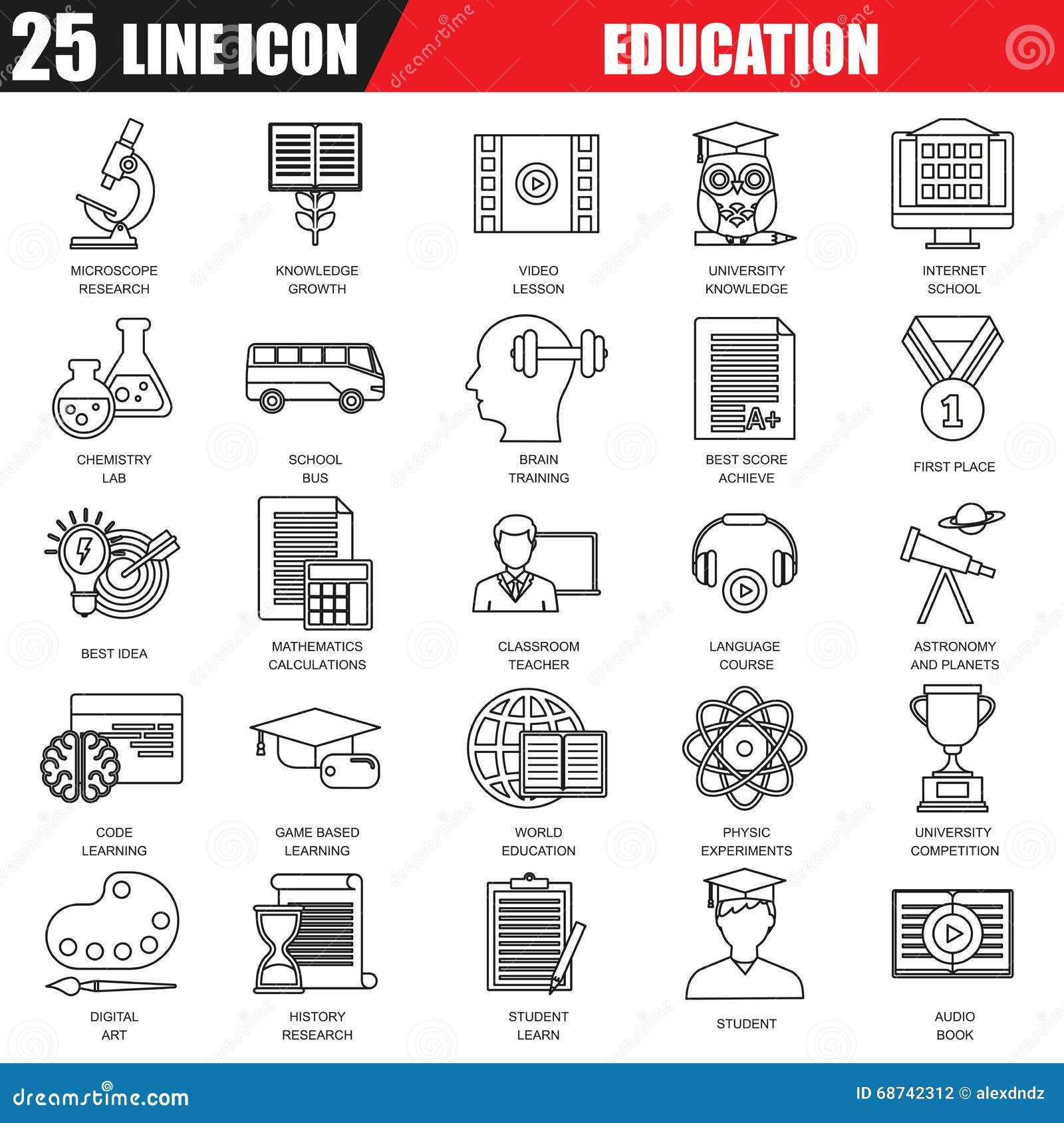 Thin Line Icons Set of Internet Education and Online Course Study Stock ...