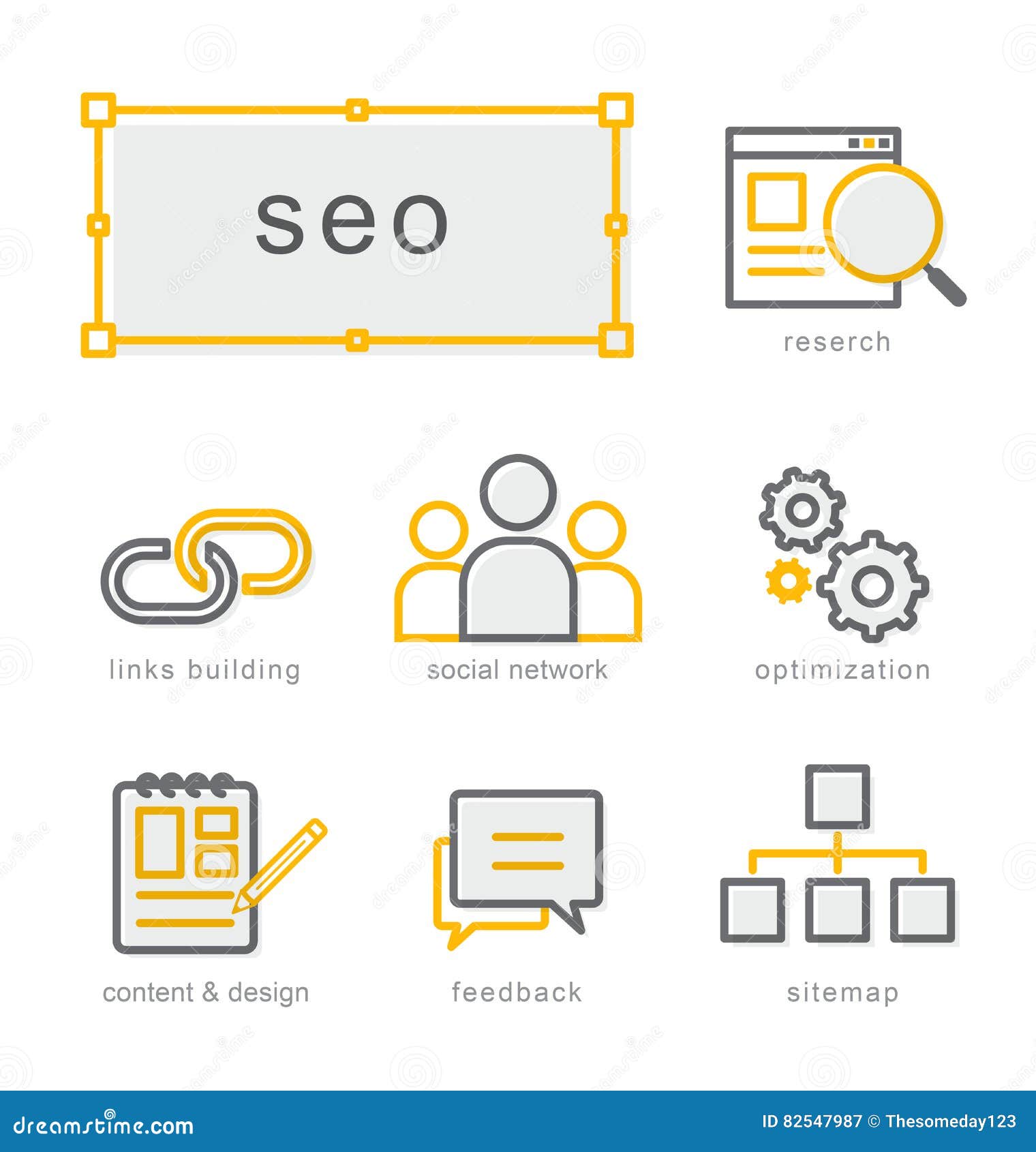 Thin Line Icons Set, Search Engine Optimization Stock Vector - Illustration of engine, marketing ...