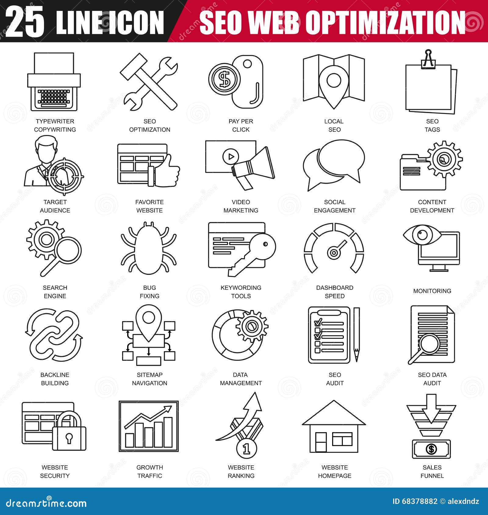 Thin Line Icons Set of Search Engine Optimization Tools for Growth ...