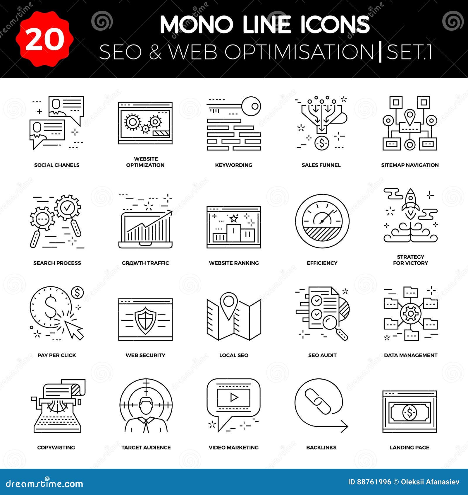 Thin Line Icons Set of Search Engine Optimization Stock Vector ...