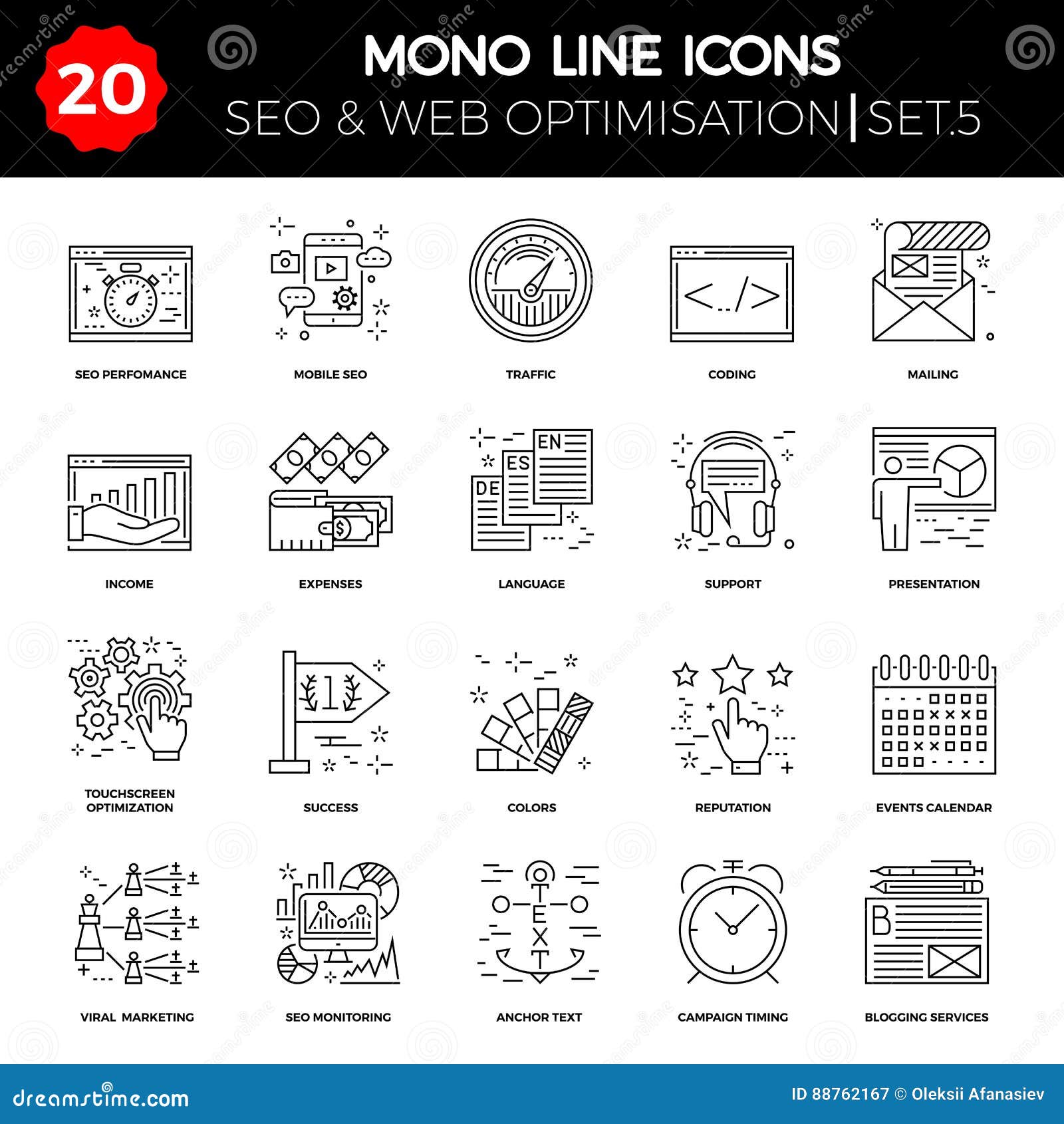 Thin Line Icons Set of Search Engine Optimization Stock Vector ...