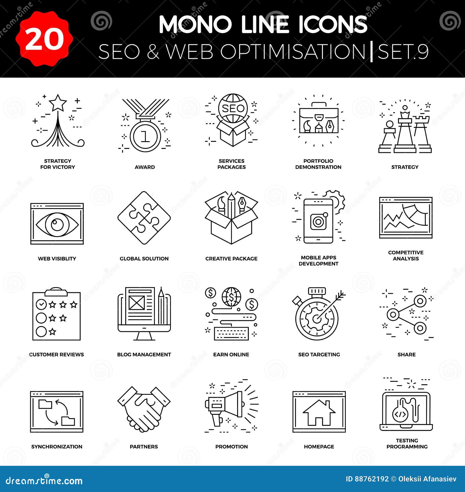 Thin Line Icons Set of Search Engine Optimization Stock Vector - Illustration of abstract ...