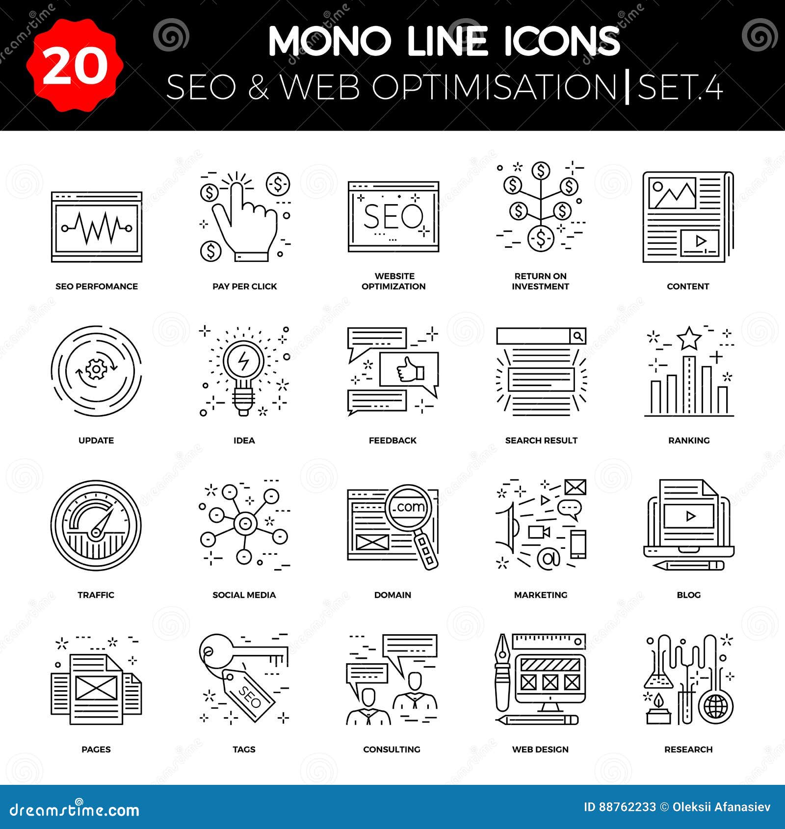 Thin Line Icons Set of Search Engine Optimization Stock Vector ...
