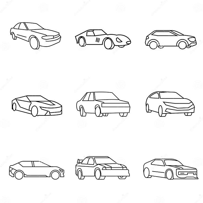 Thin Line Icons Set,transportation,Car Side View,Car Front,vector ...