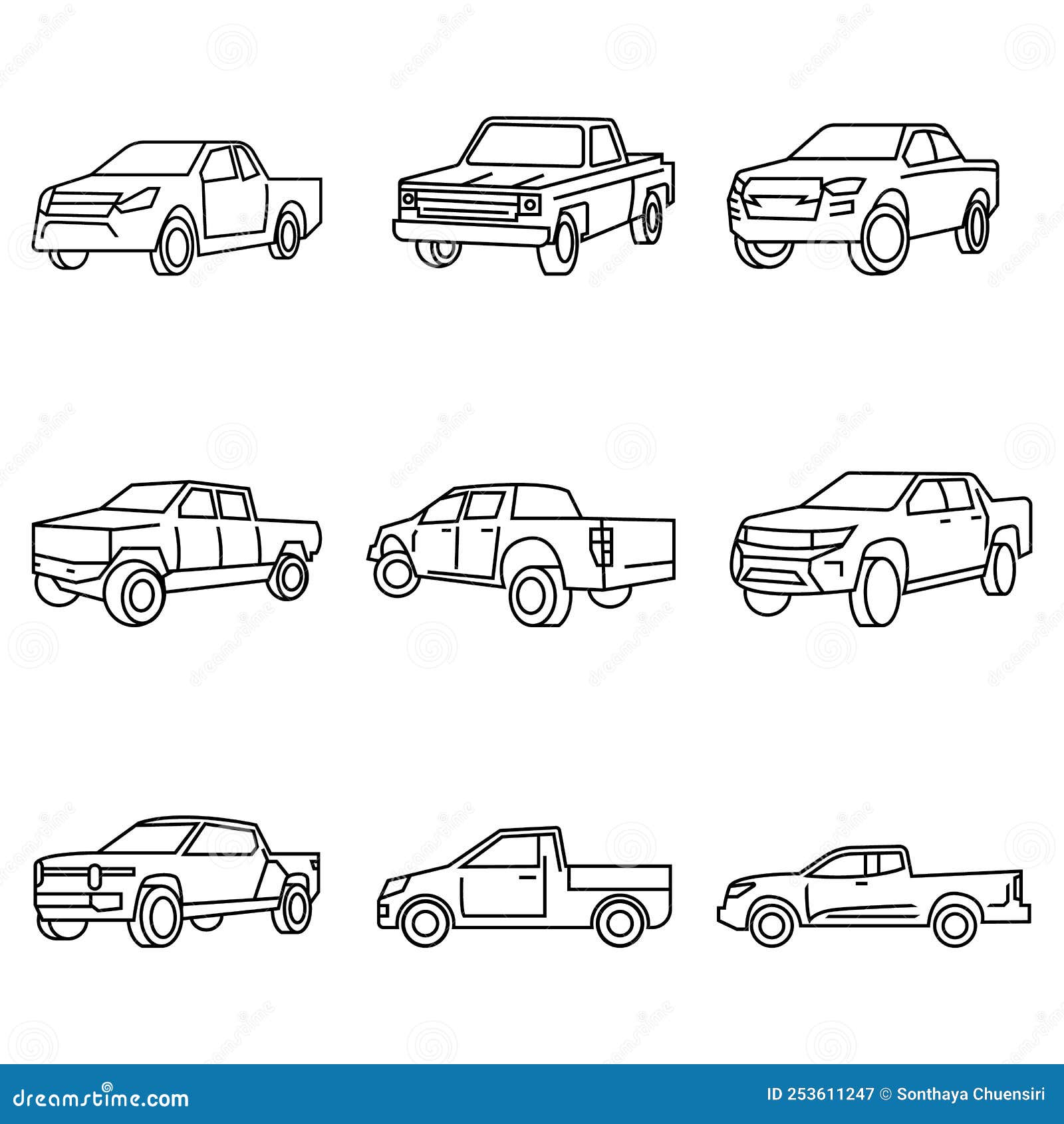 Thin Line Icons Set,transportation,Pickup Truck,vector Illustrations ...
