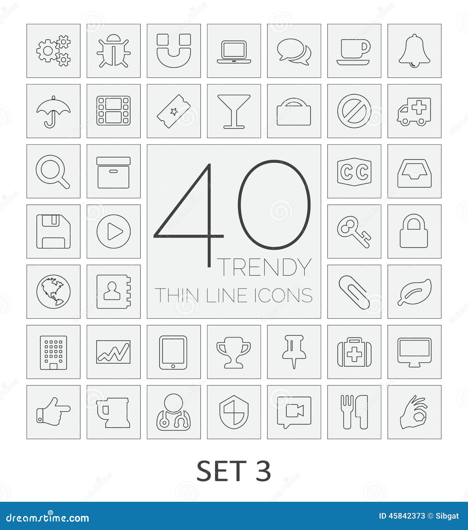 40 Thin Line Icons. Set 3 stock vector. Illustration of chat - 45842373