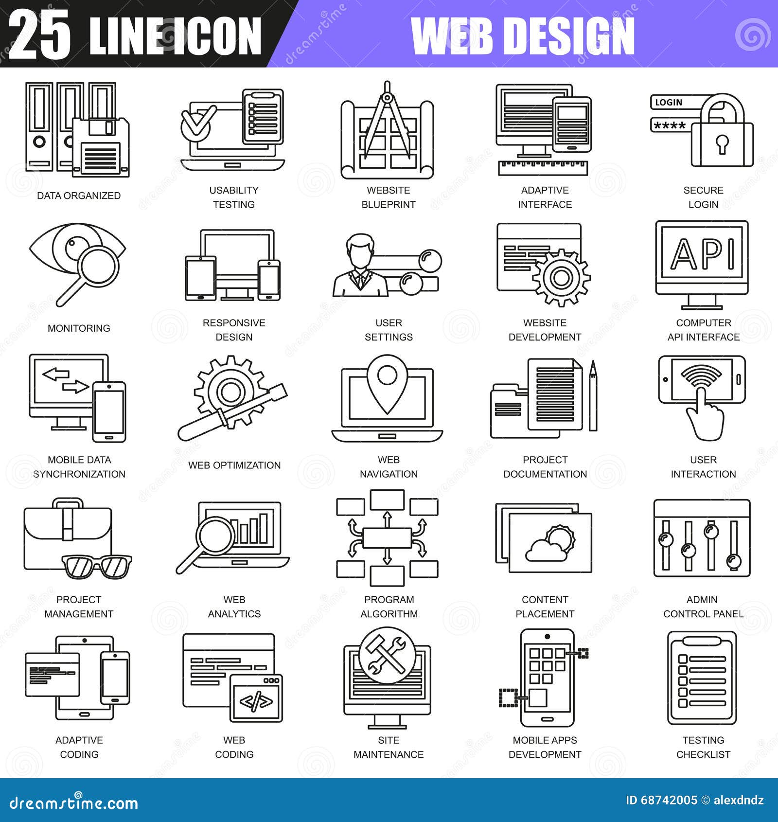 Thin Line Icons Set of Web Design and Development Stock Vector ...