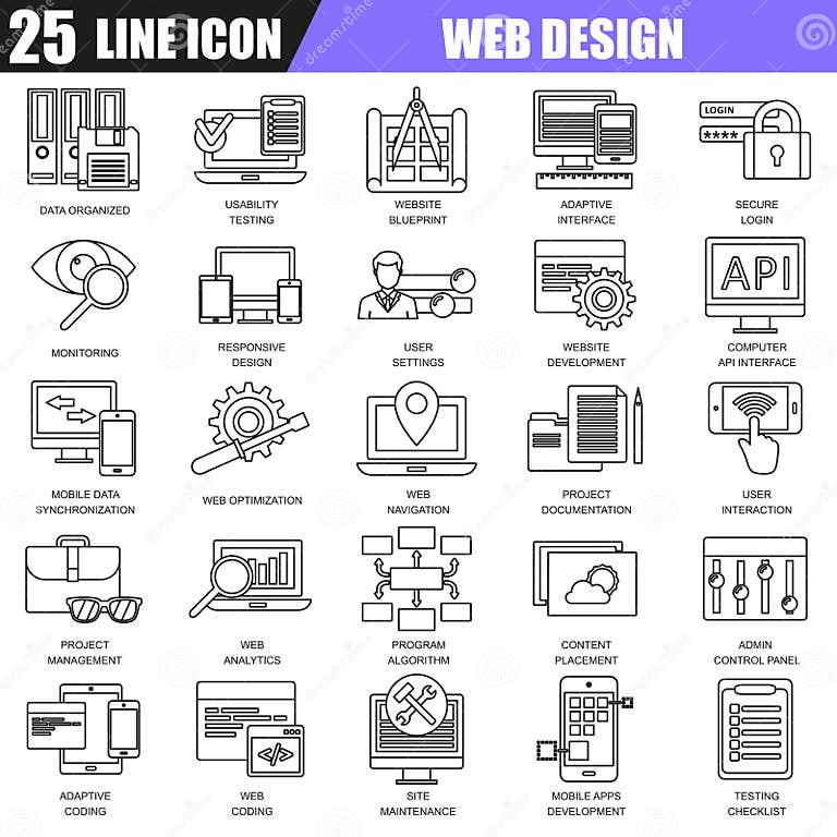 Thin Line Icons Set of Web Design and Development Stock Vector ...