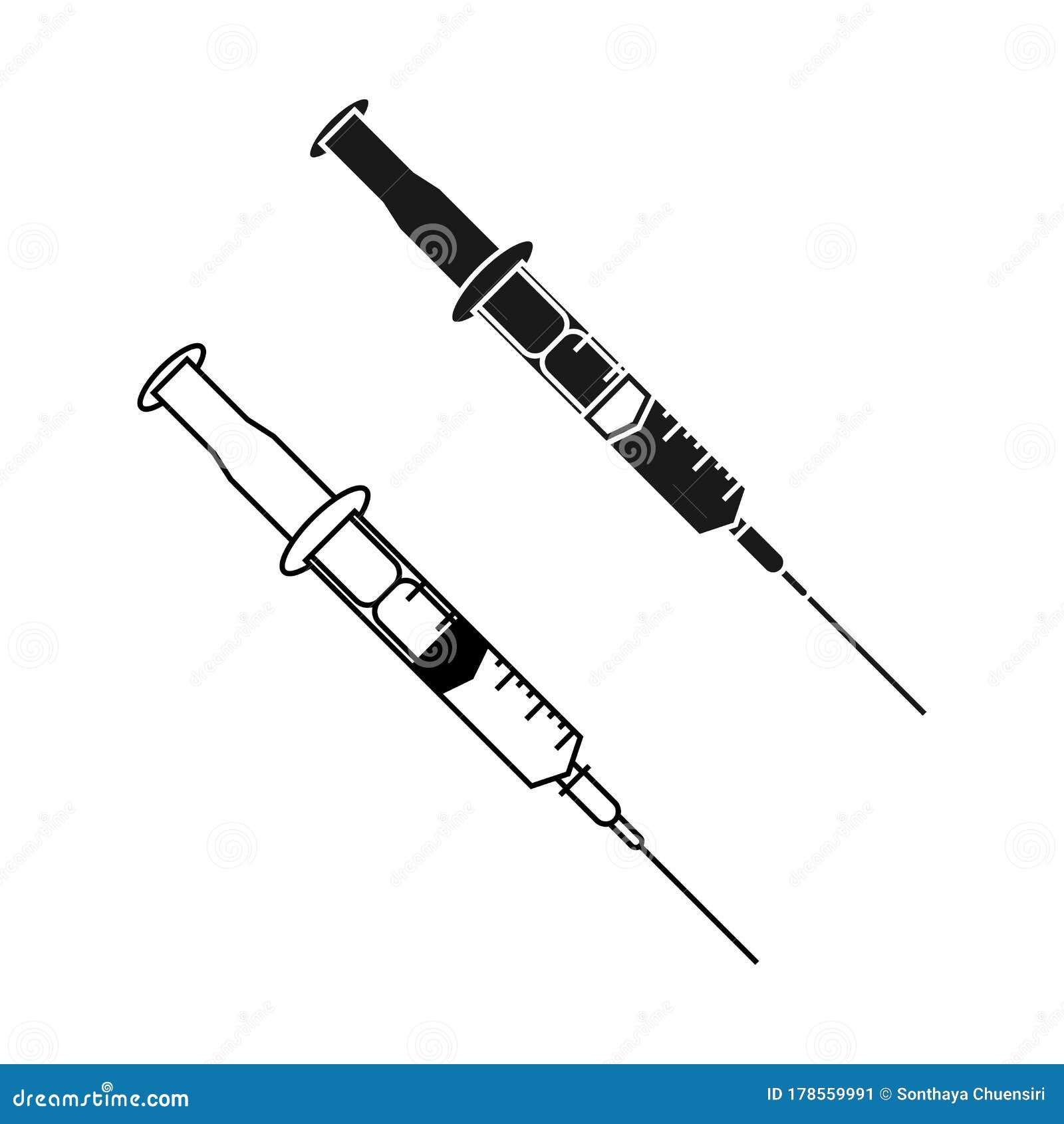 Thin Line Icons and Solid Icons for Syringe,vector Illustrations Stock ...