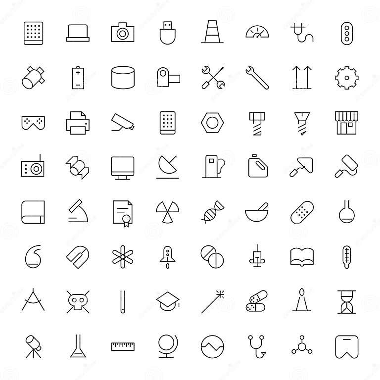 Thin Line Icons for Technology, Industry and Science Stock Vector ...