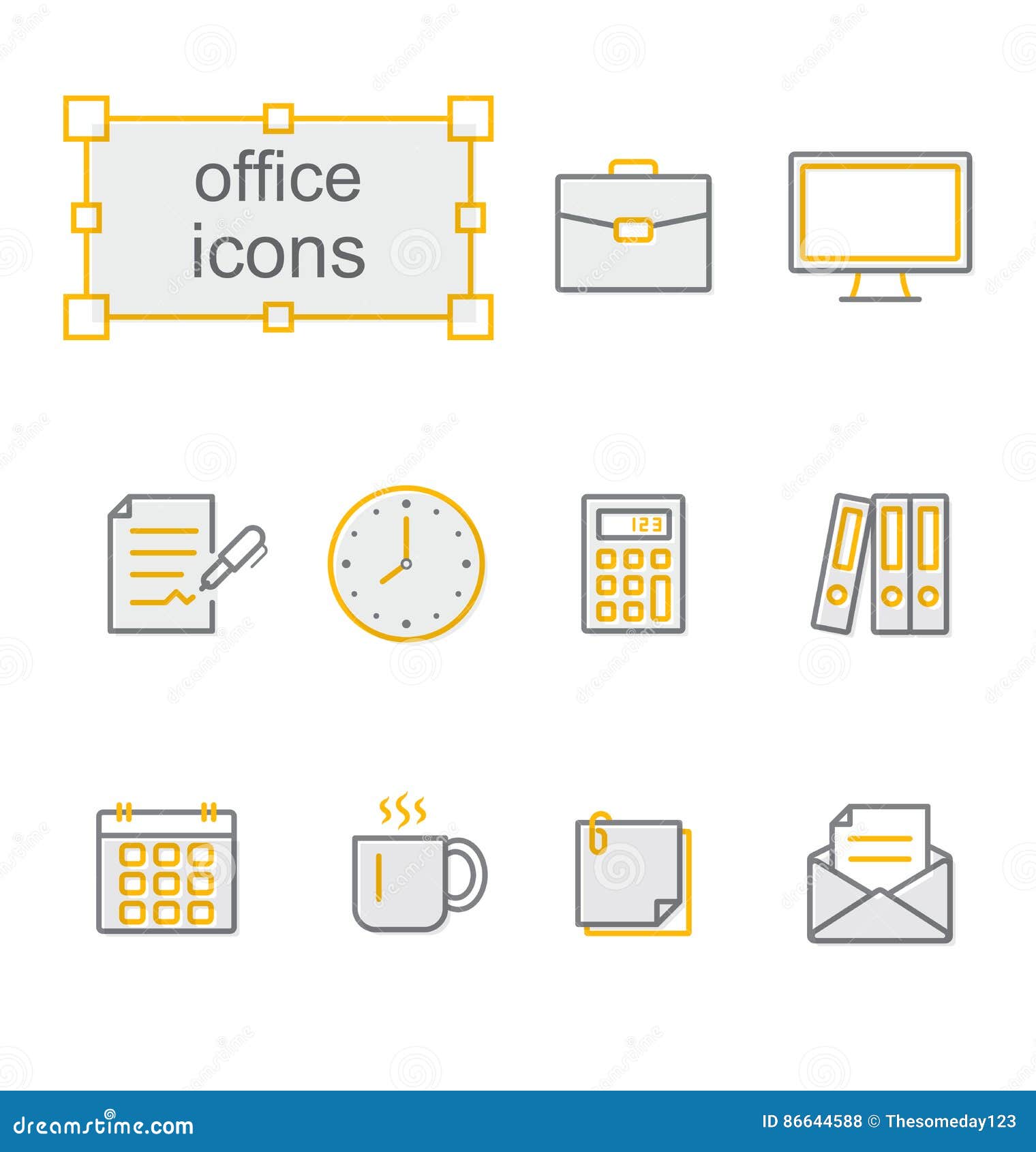 Thin Line Icons Yellow Set, Office Stock Vector - Illustration of ...