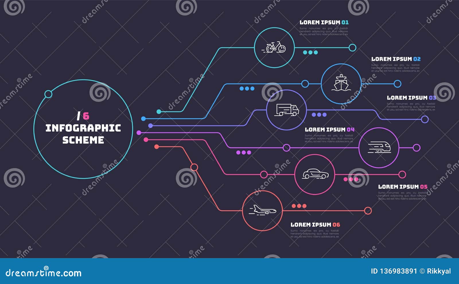 Thin Line Infographic Scheme with 6 Options. Vector Template for Stock ...