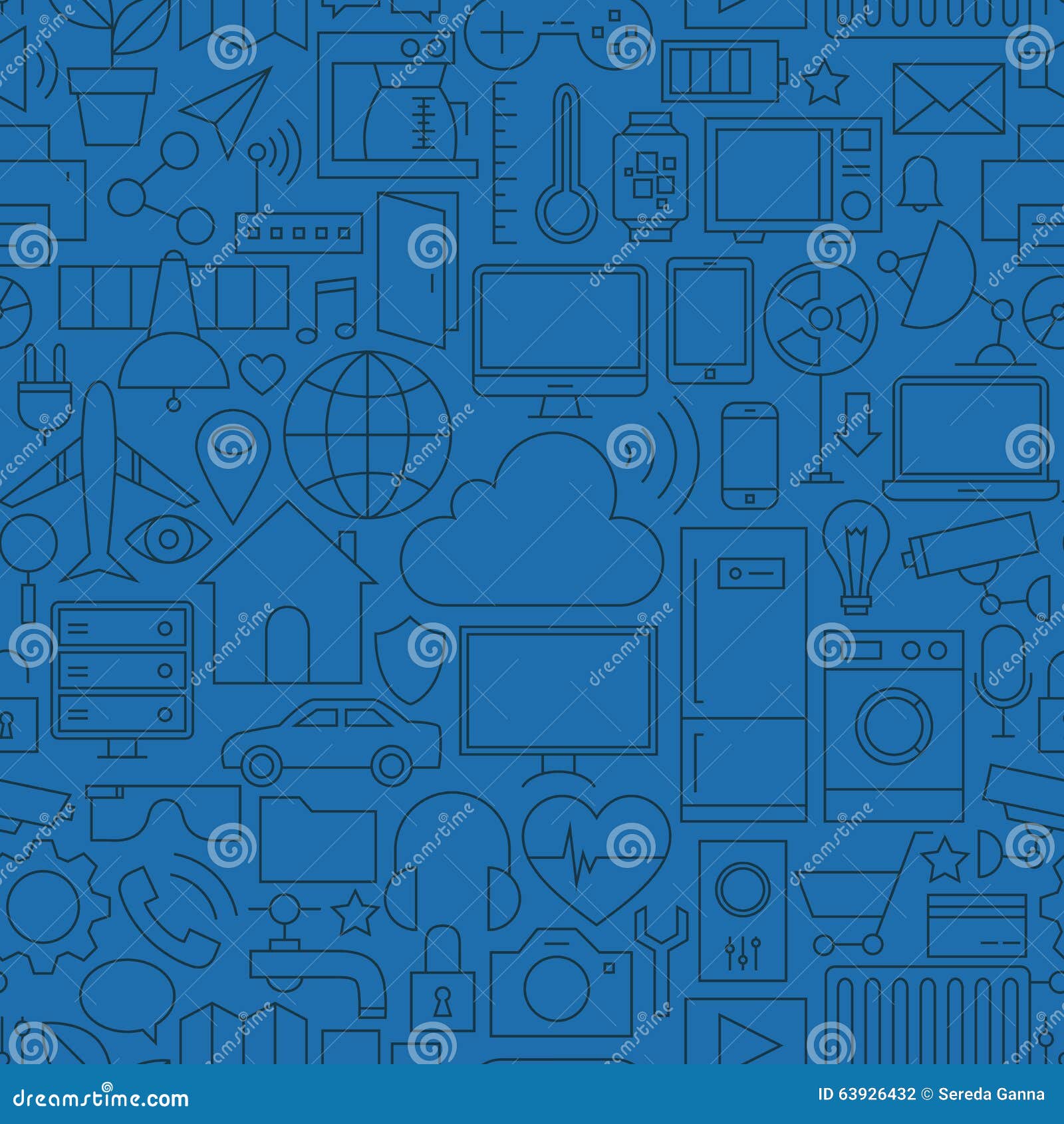 Thin Line Internet of Things Seamless Dark Blue Pattern Stock Vector ...
