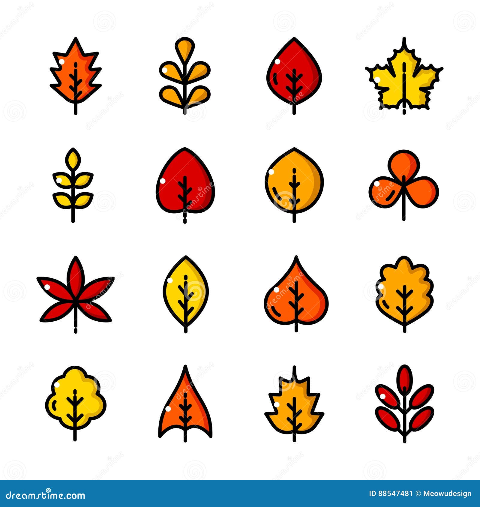Thin Line Leaves Icons Set, Vector Illustration Stock Vector ...