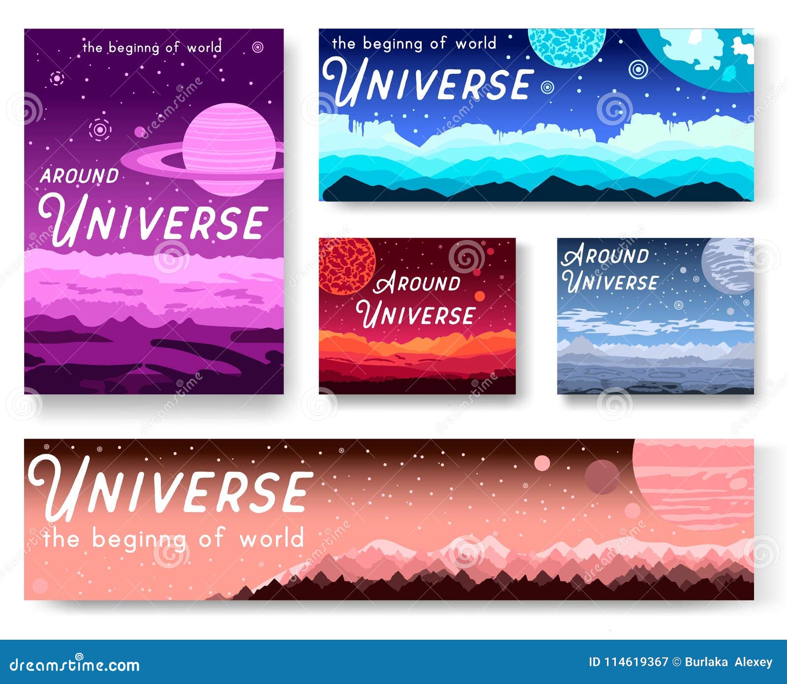 Thin Line Set of Colorful Covers with Different Planets and Around ...