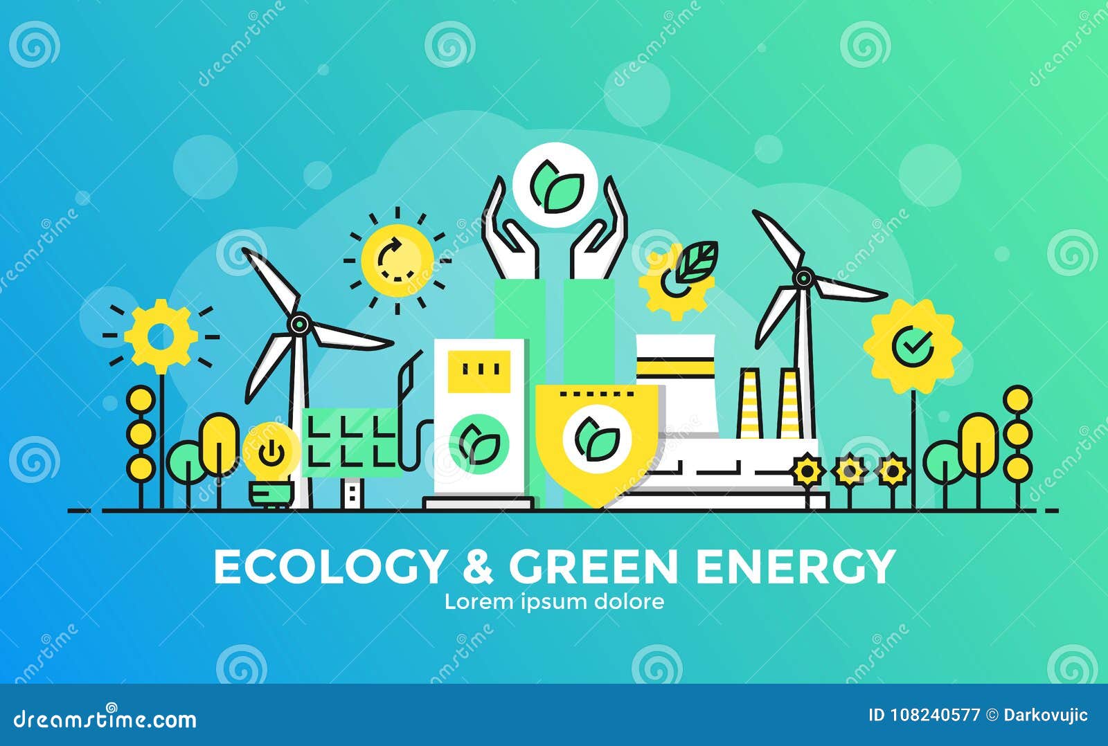 Flat Line Modern Concept Illustration - Ecology and Green Energy Stock ...