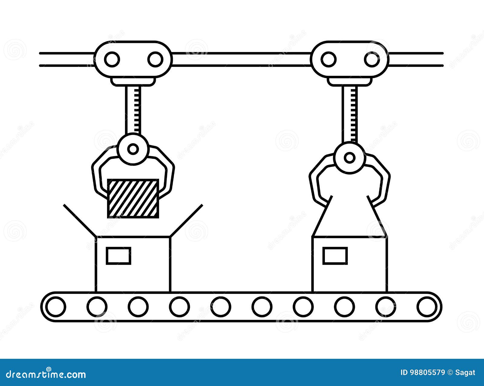 Thin Line Style Assembly Line. Stock Vector - Illustration of mechanic ...